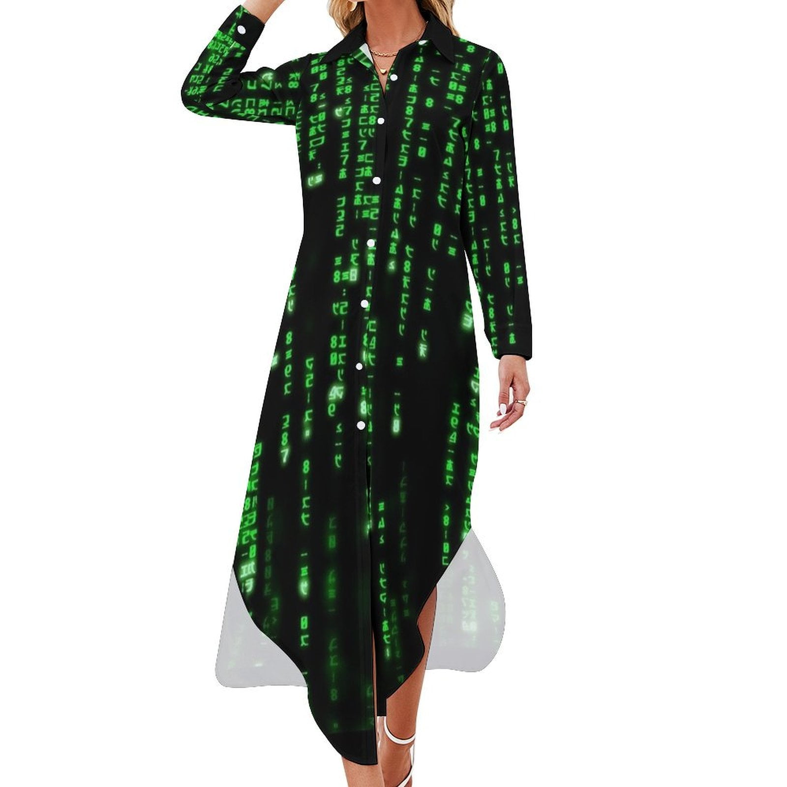 Binary Code - The Matrix Program Long Sleeved Shirt Dress summer dress woman 2024 trendy summer ...