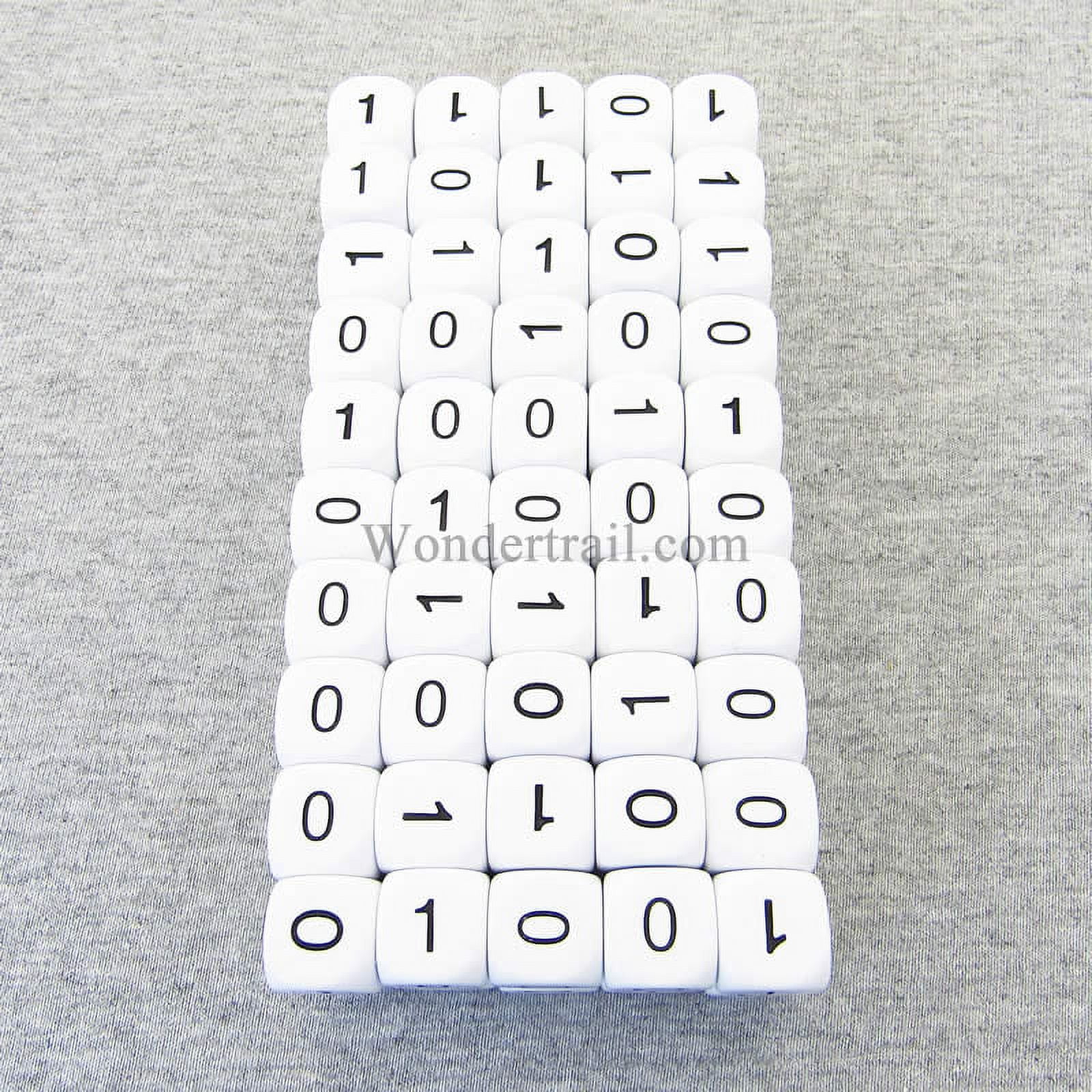 Binary White Opaque Dice with Black Numbers D6 16mm Bulk Pack of 100 ...