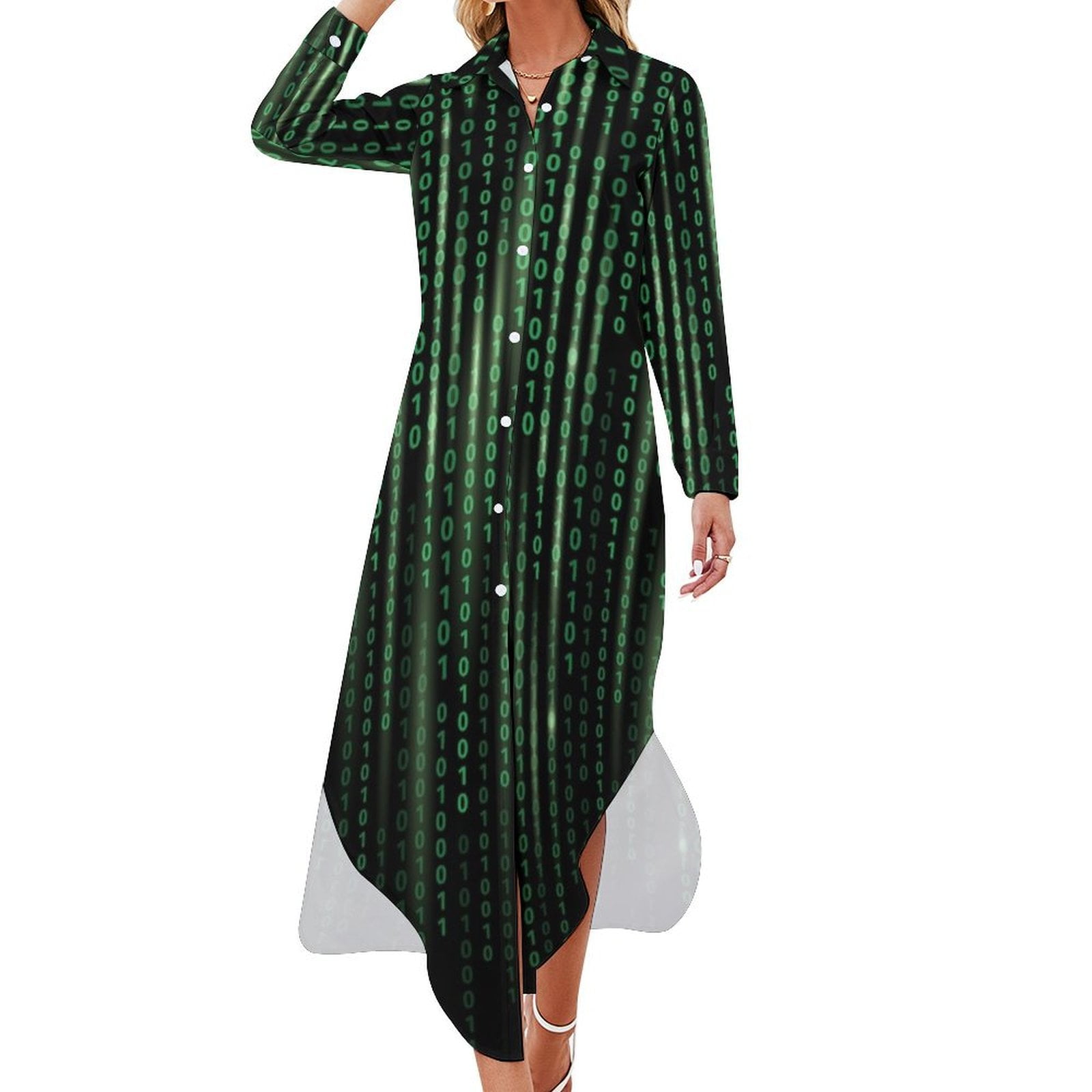 Binary code background matrix code Long Sleeved Shirt Dress woman dress ...