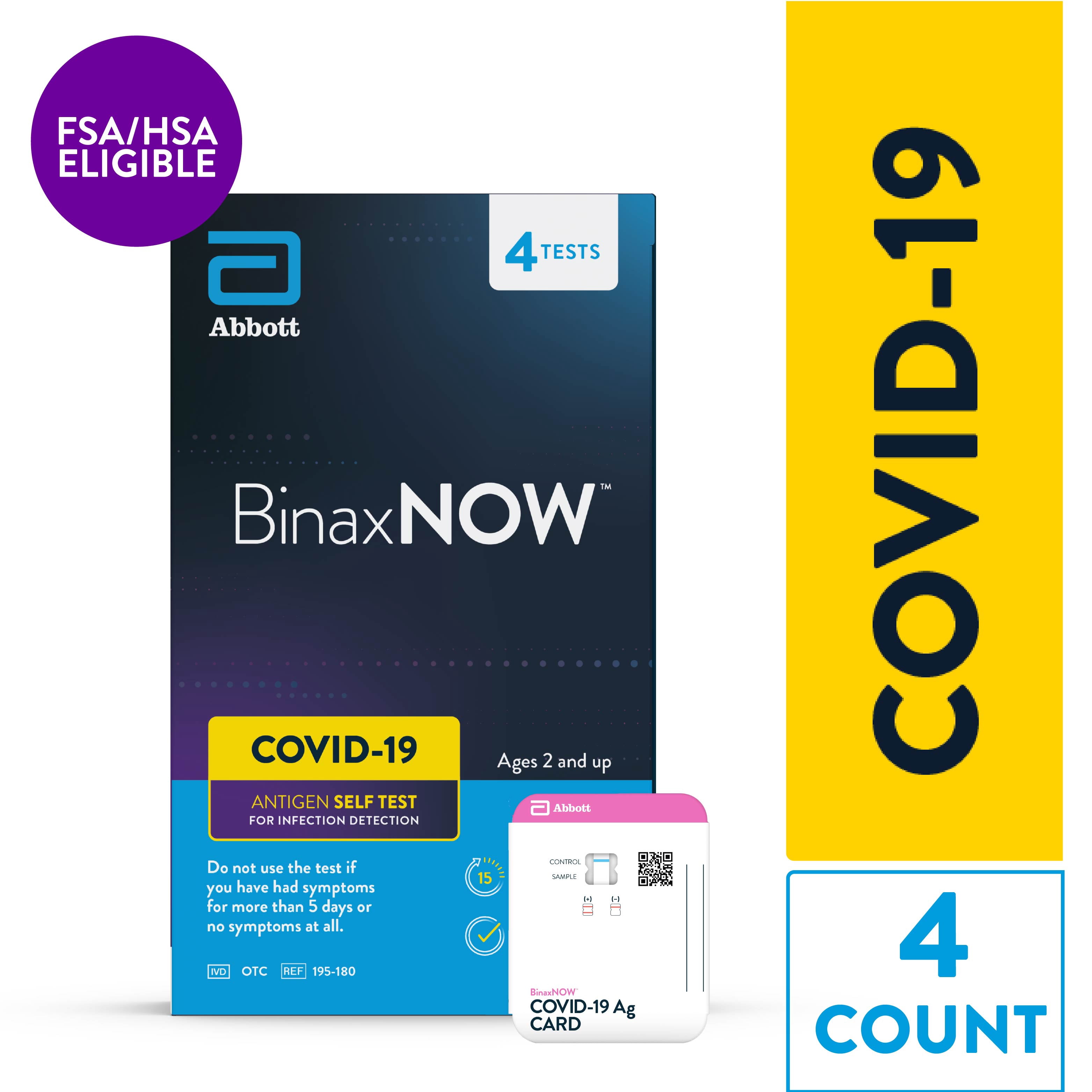 BinaxNOW COVID-19 Antigen Self-Test Multi, 4-Count Pack HSA/FSA ...
