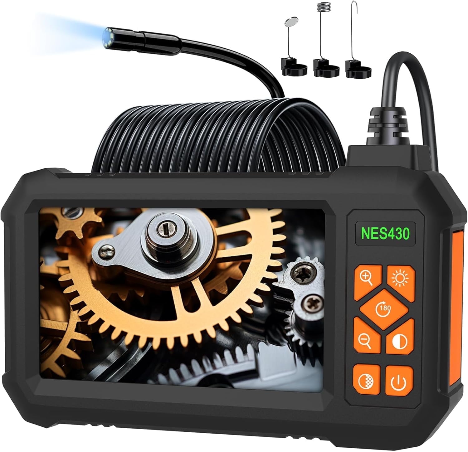 Binazon Sewer Inspection Camera with 16.5FT Semi-Rigid Cable, 4.3"IPS Screen Endoscope with 8 ...