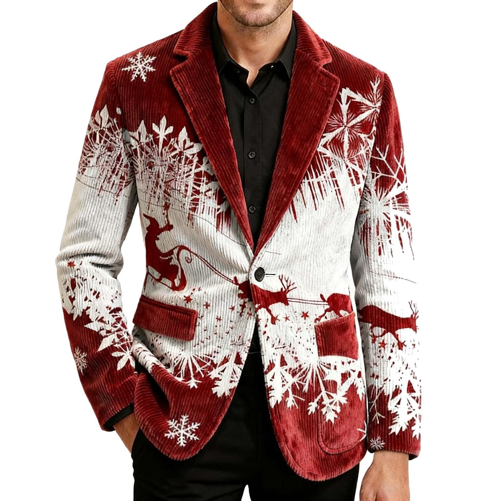 Binbangqi Christmas Suit for Men Blazer Xmas Printed Corduroy Suit ...