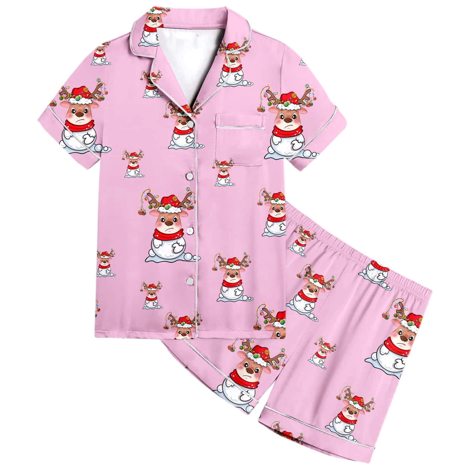 Binbangqi Girl Outfits Snowflake Print Short Sleeve Button Down Shirts ...