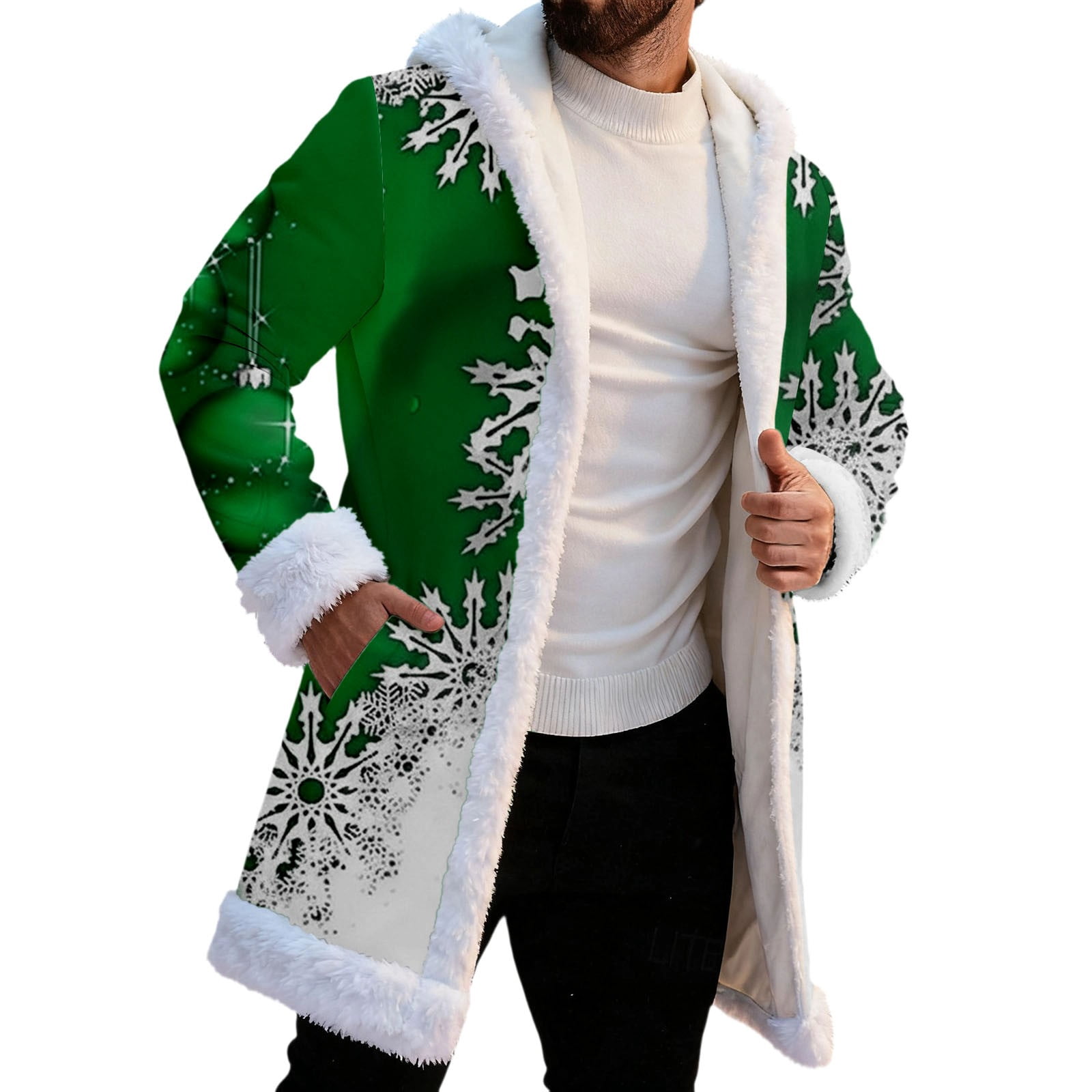 Binbangqi Men's Fleece Jackets & Coats Long Sleeve Open Front Xmas Tree ...