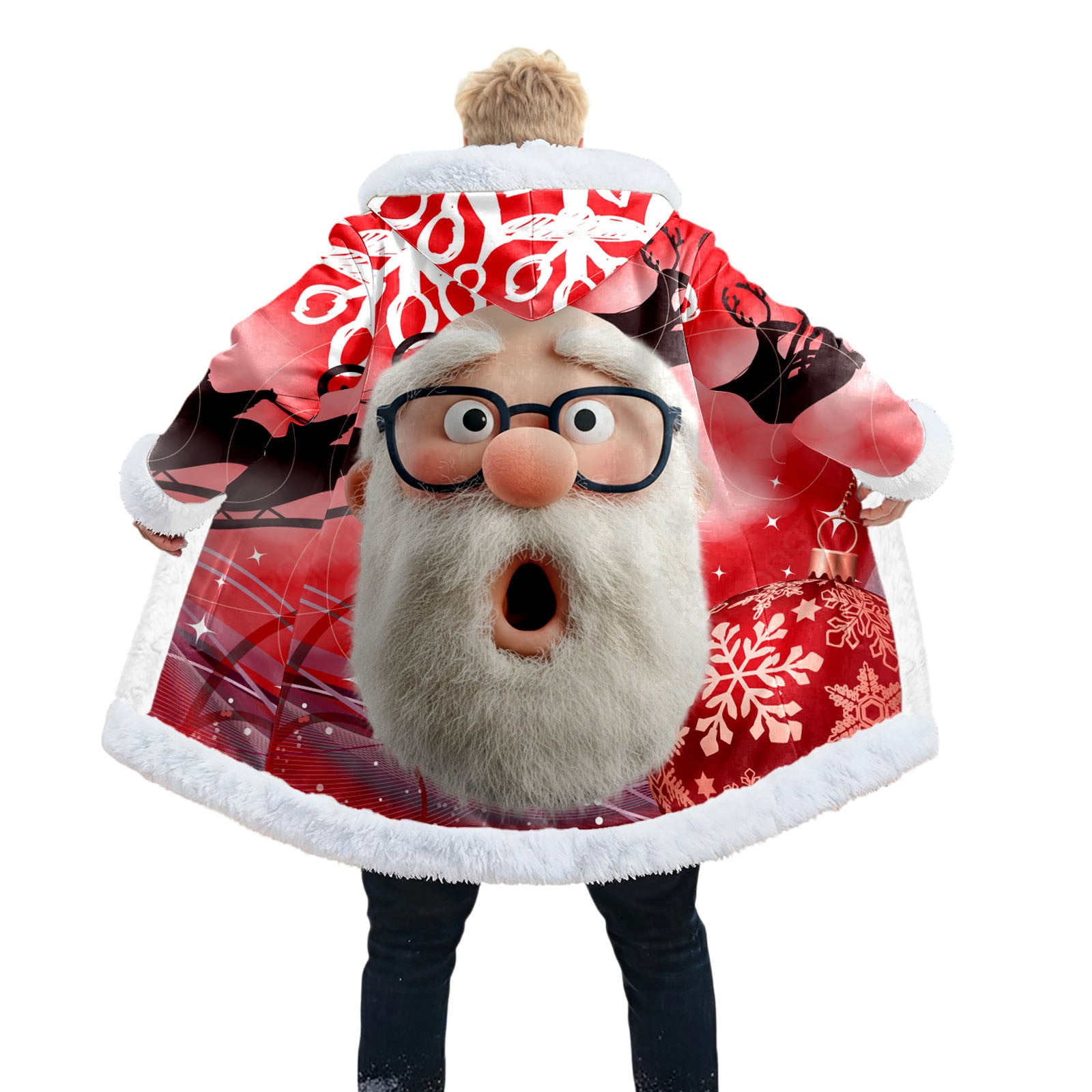 Binbangqi Men's Fleece Jackets & Coats Long Sleeve Open Front Xmas Tree ...