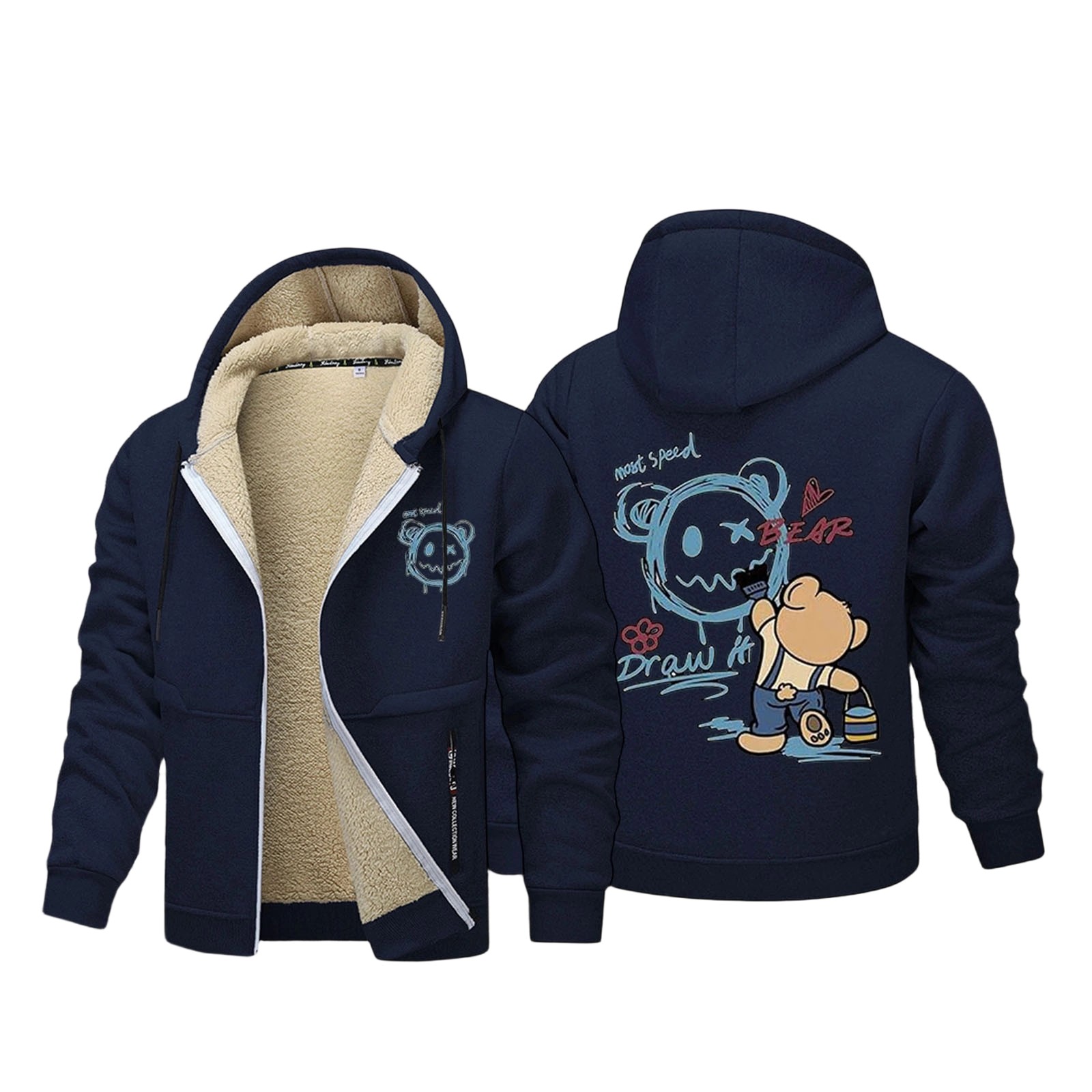 Binbangqi Men's Graphic Zip Up Hoodies Streetwear Fleece Jacket Letter ...