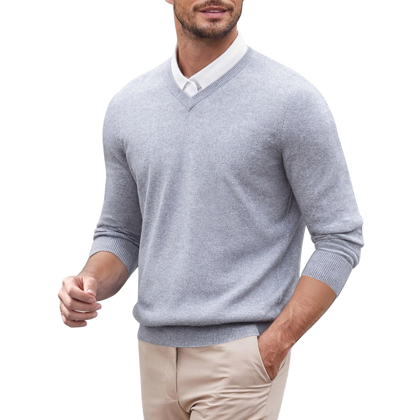 Binbangqi Men's V Neck Sweater Soft Casual Sweaters for Men Classic ...