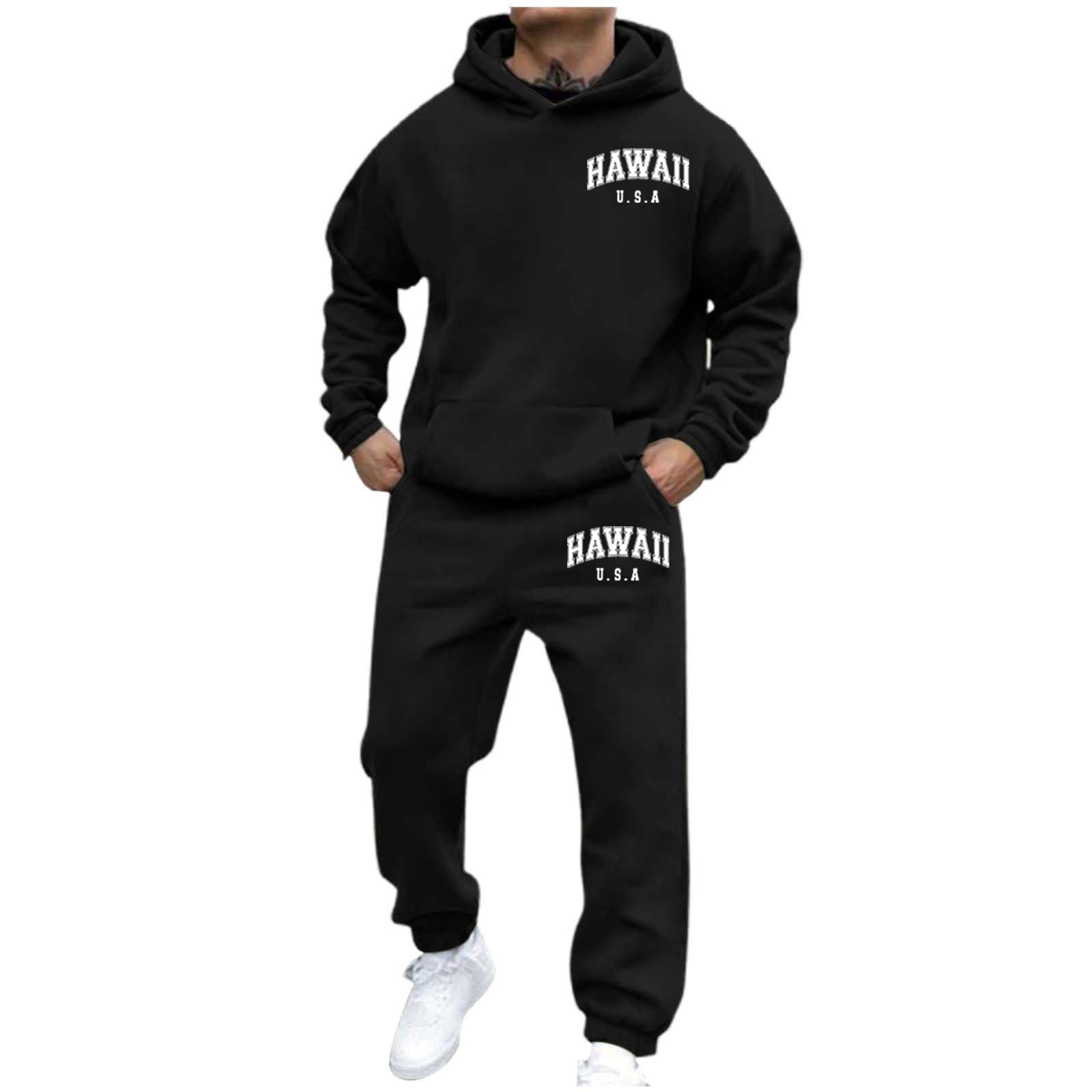 Binbangqi Men's Workout Clothes Graphic Print Pullover Hoodie Pants ...