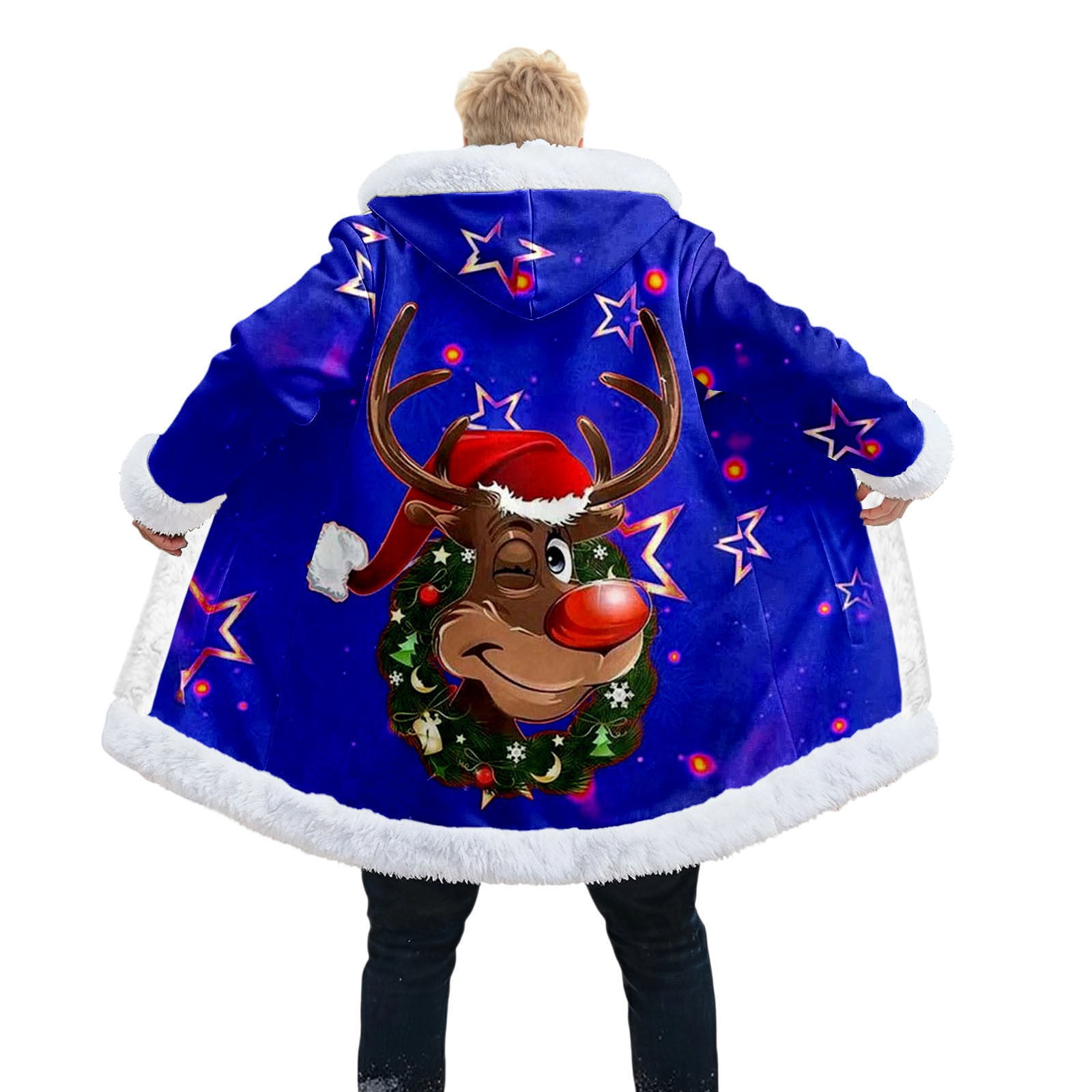 Binbangqi Mens Fall Jackets Festive Santa and Christmas Tree Print Men ...