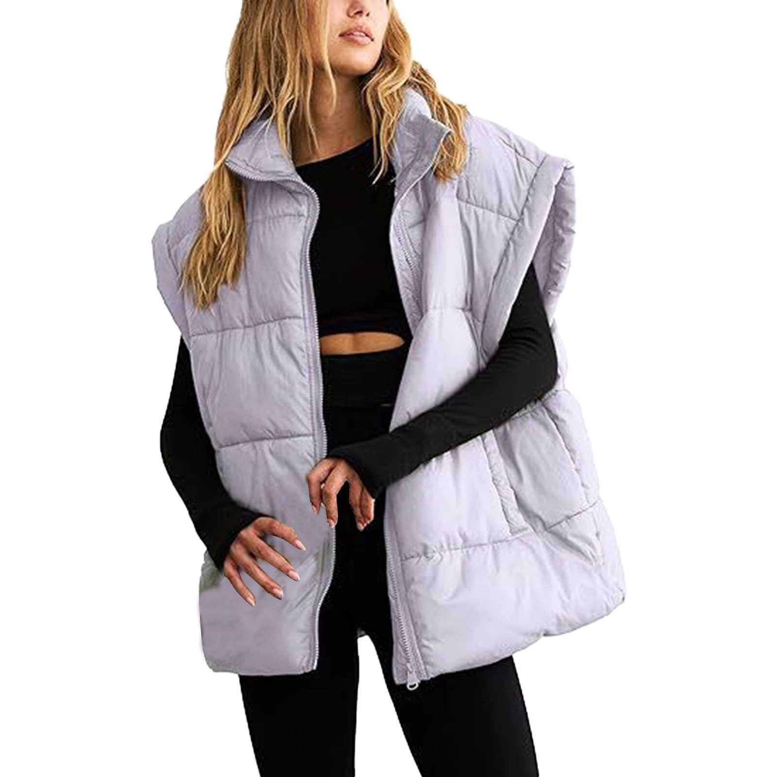 Binbangqi Women's Casual Winter Oversized Puffer Vest Stand Collar ...