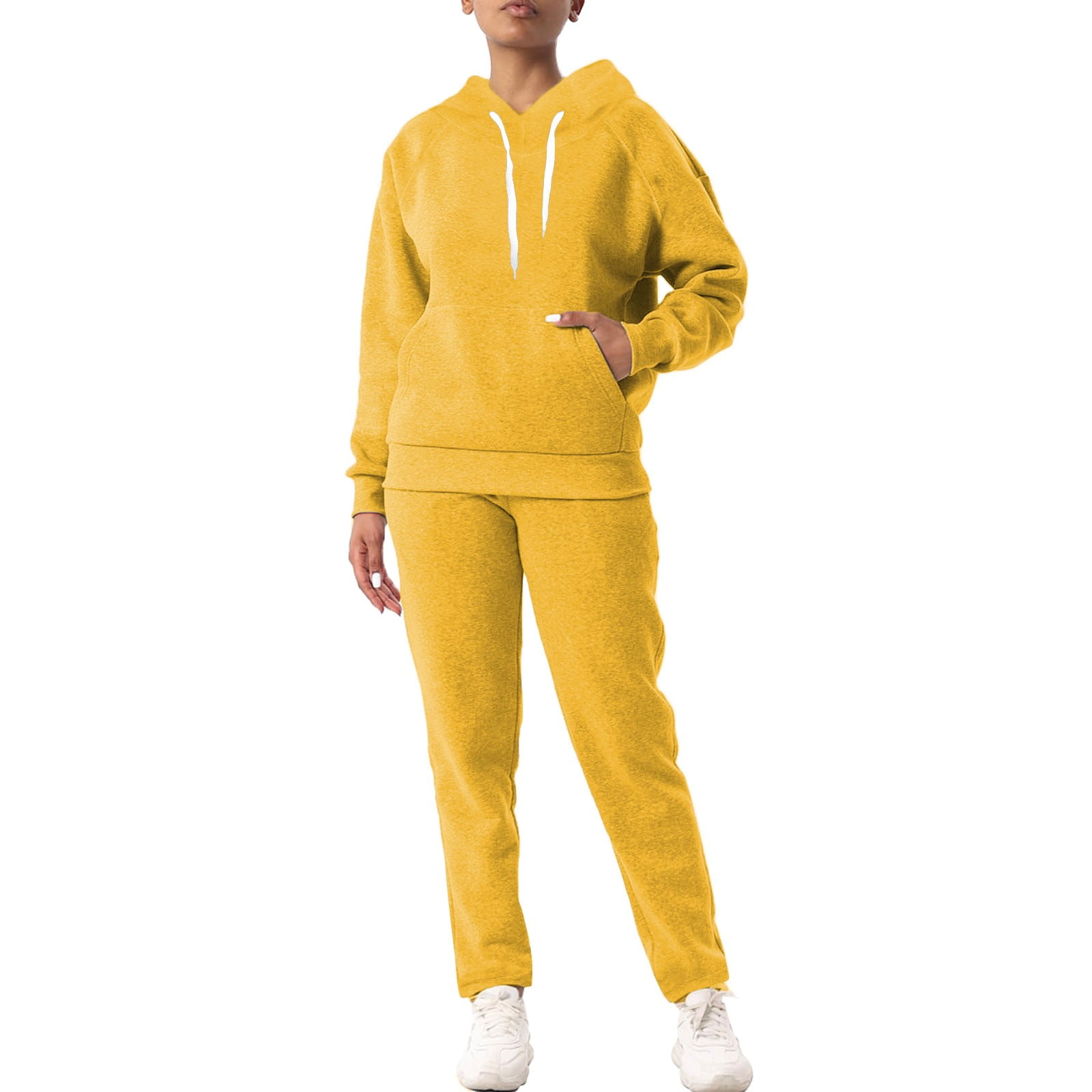 Binbangqi Womens Fleece 2 Piece Outfits 2025 Fall Drawstring Sweatshirt ...