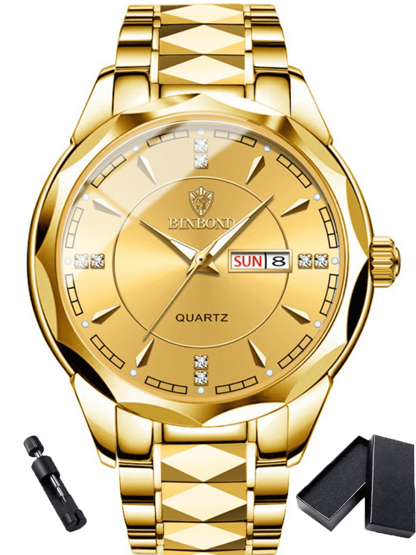 Binbond Classic Luxury Stainless Steel Dual Calendar Display Luminous Hands Waterproof Business ...