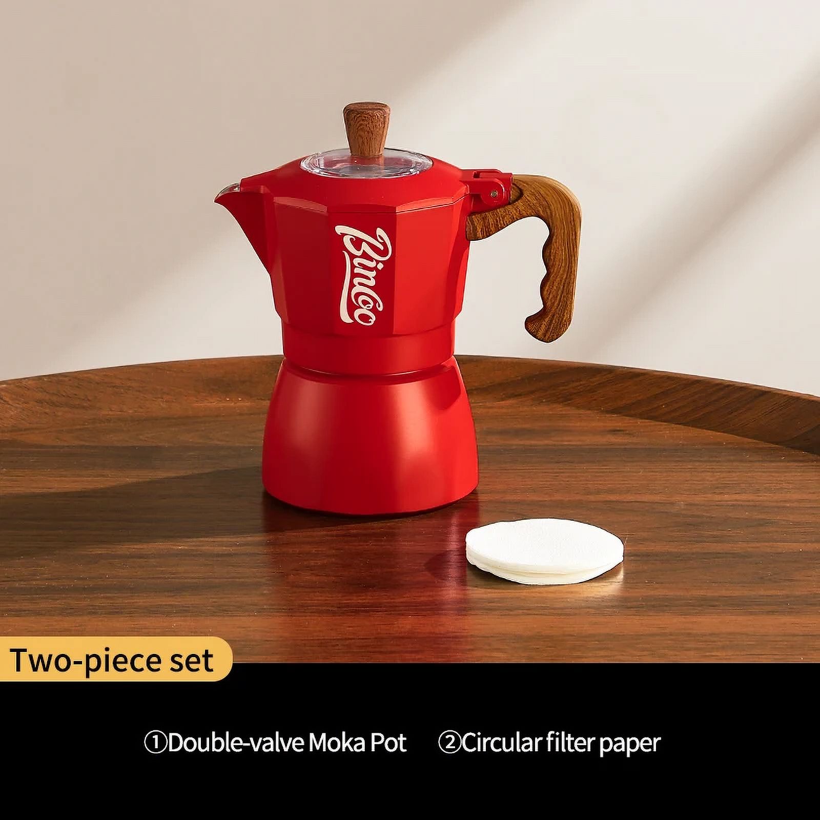 Bincoo Red Moka Pot Set Espresso Pot Home Small Brewed Coffee Extraction Concentrated Homemade ...