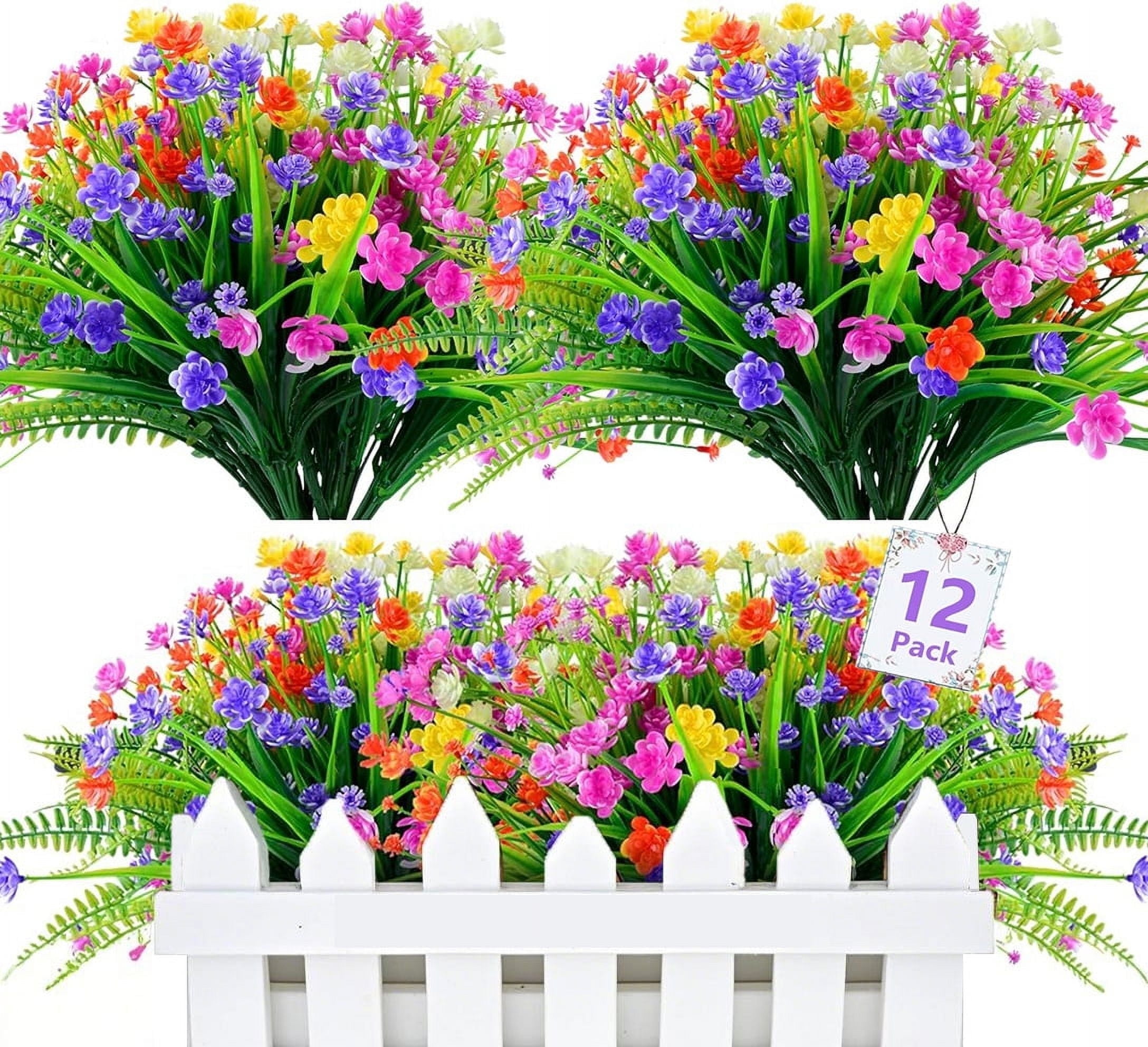 Bincy 12 Bundles UV-Resistant Artificial Flowers for Outdoor, Plastic Fake Plants - Lifelike ...