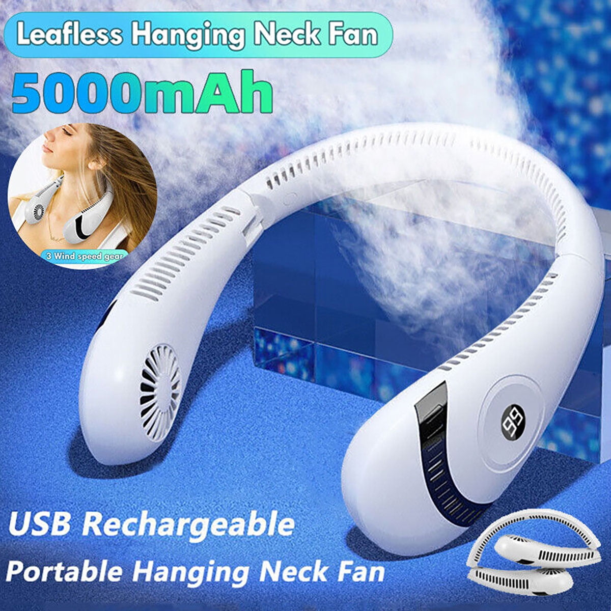 Bincy 3-Speed Built in Rechargeable Battery Personal Neck Fan - Walmart.com