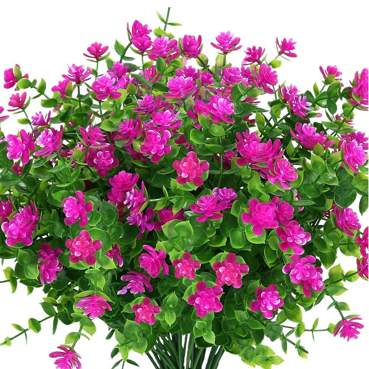 Bincy Outdoor 14" Artificial Plastic Fuchsia Eucalyptus Flowers Decor Bouquet (6 Count ...