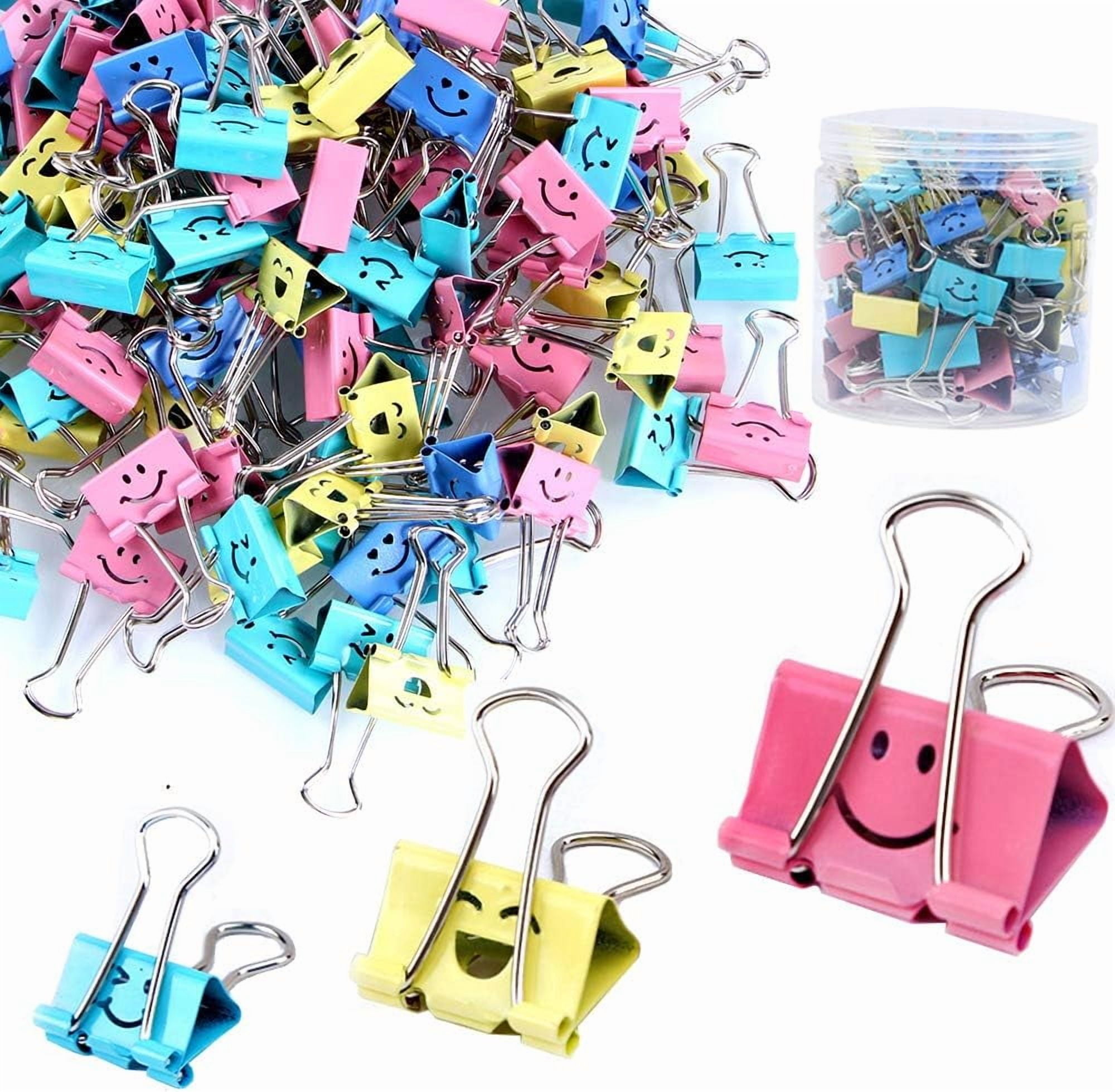 Binder Clips, Paper Clips,Paper Clamps with Colored Cute Hollow Smiling ...