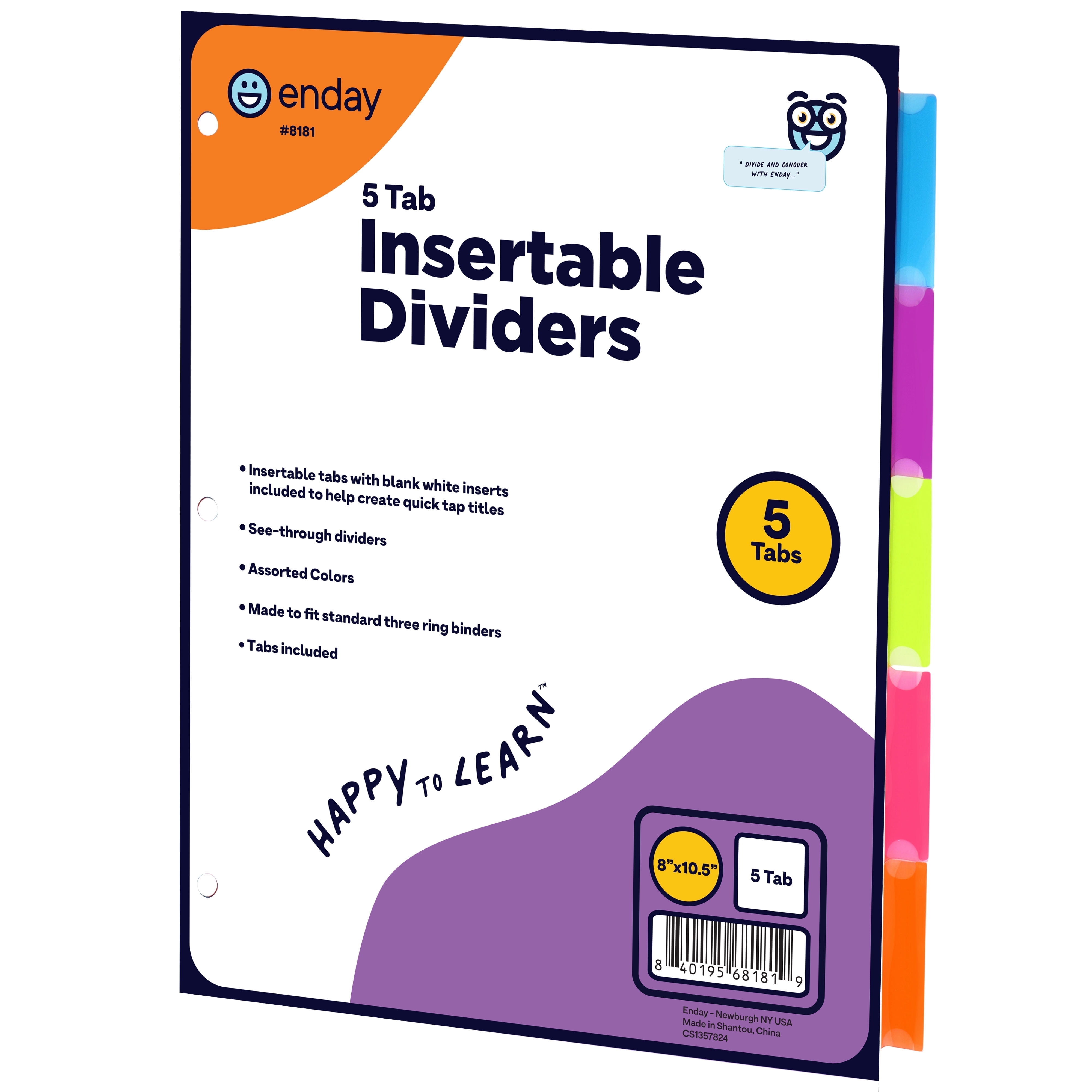 Enday Binder Dividers with Tabs 5-Tab Plastic Multicolor for 3 Ring ...