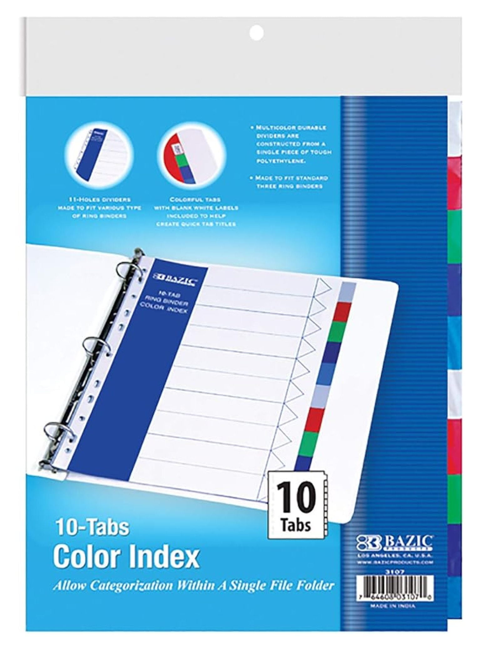 Binder Dividers w/ 10 Color Tabs 8. 5" x 11", 11 Hole Punch Plastic ...