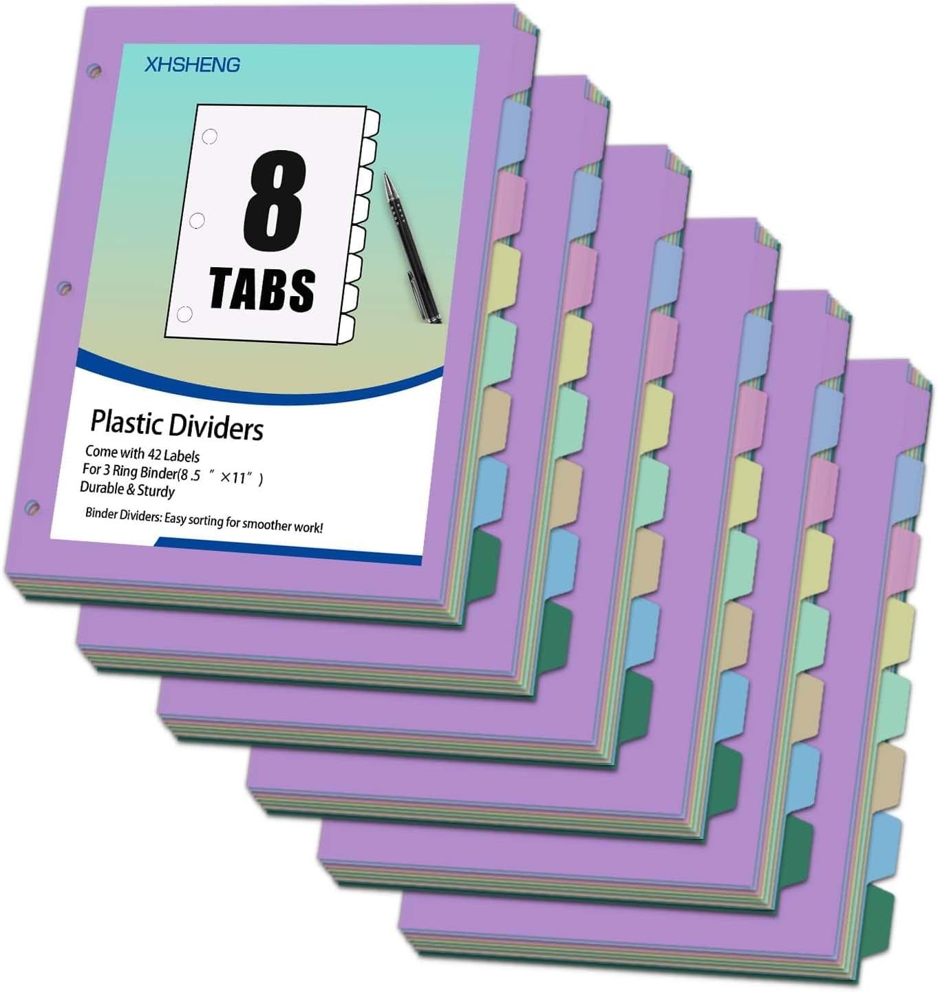 Binder Dividers with Tabs - 8 Index Tabs, Plastic 3 Hole Punch File for ...