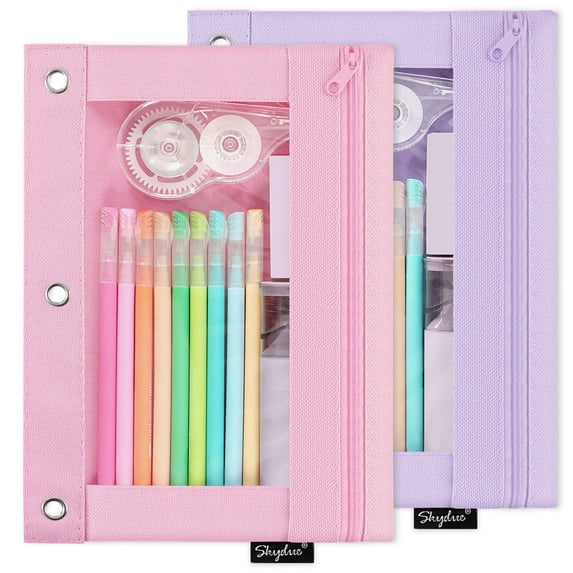 Binder Pencil Pouch with Zipper, Clear Window Pencil Case for 3 Ring ...