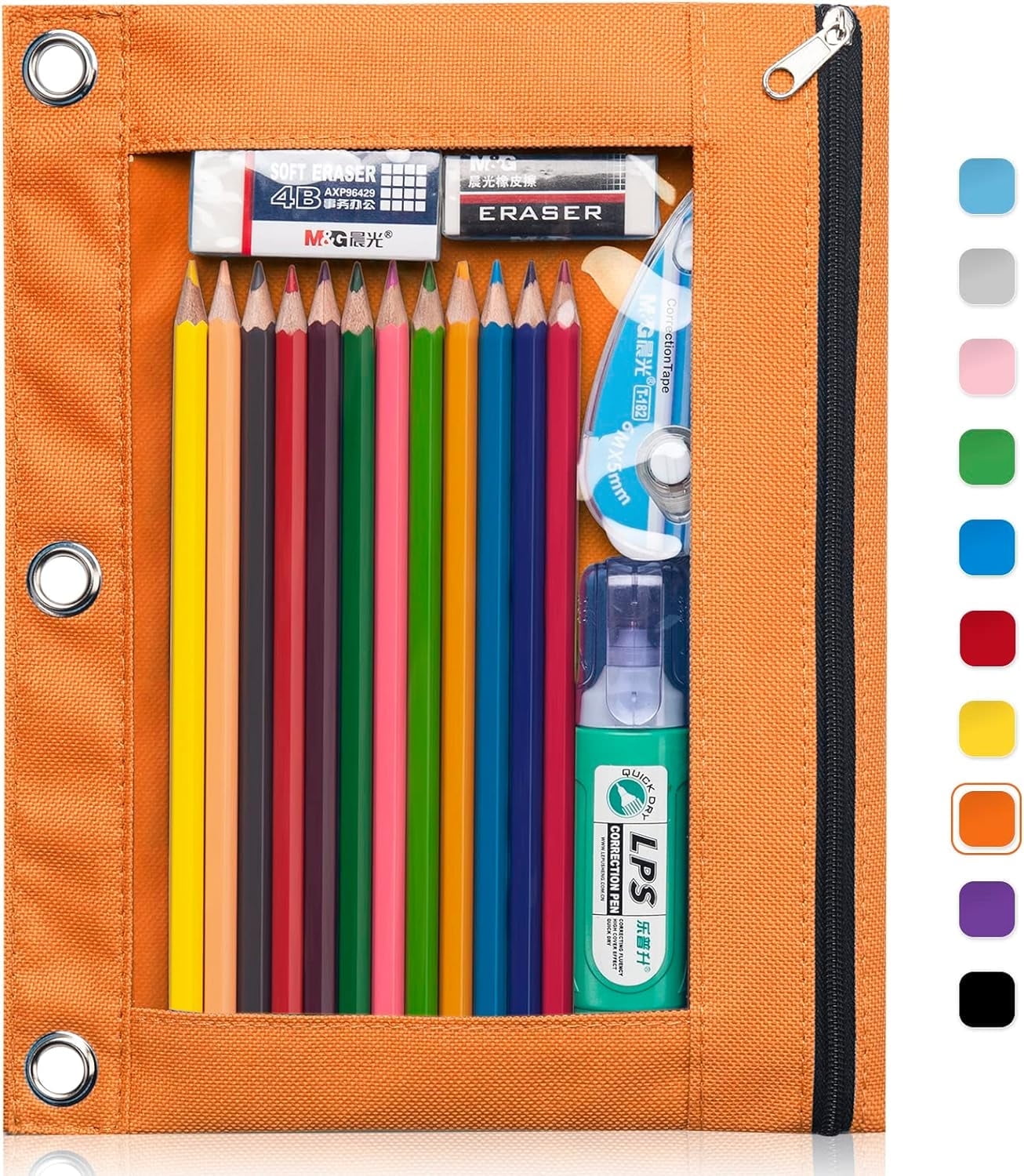 5PCS Binder Pencil Pouch with Smooth Zipper, Clear Window Pencil Case ...