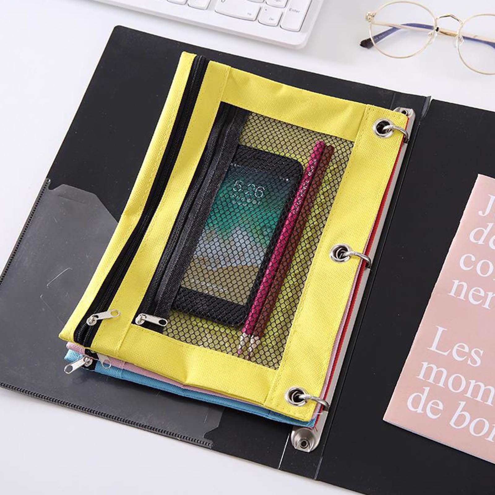 Binder Pencil Pouch with Zipper, 3 Ring Binder Dual Pencil Case ...