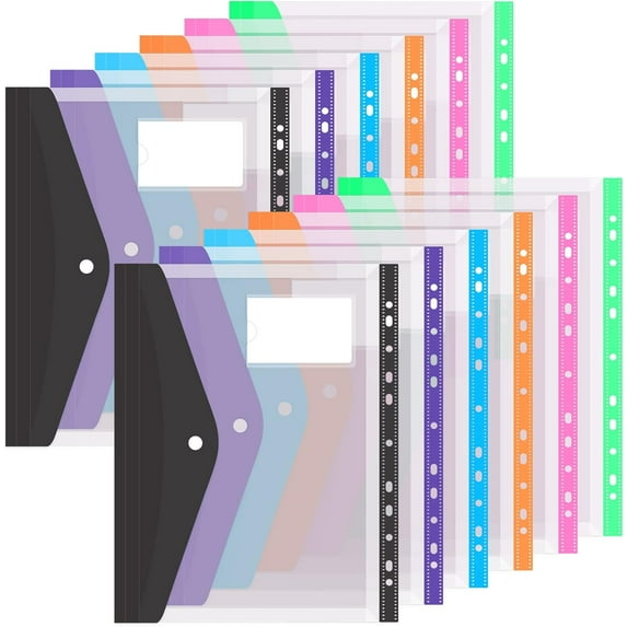 Binder Pocket 12 Pack Plastic Envelopes Folders 11 Holes Expandable for ...