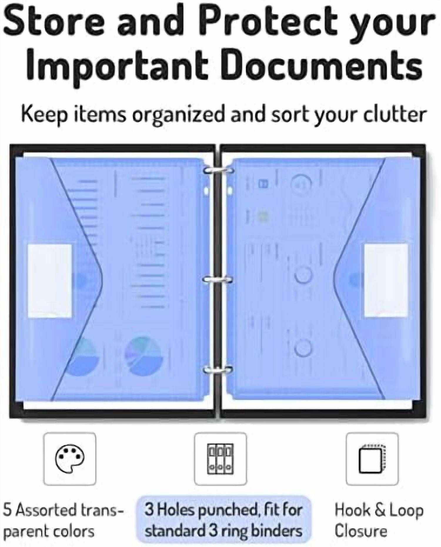 Binder Pocket, 5 Pack Super Heavyweight Poly Binder Pocket with Tight ...