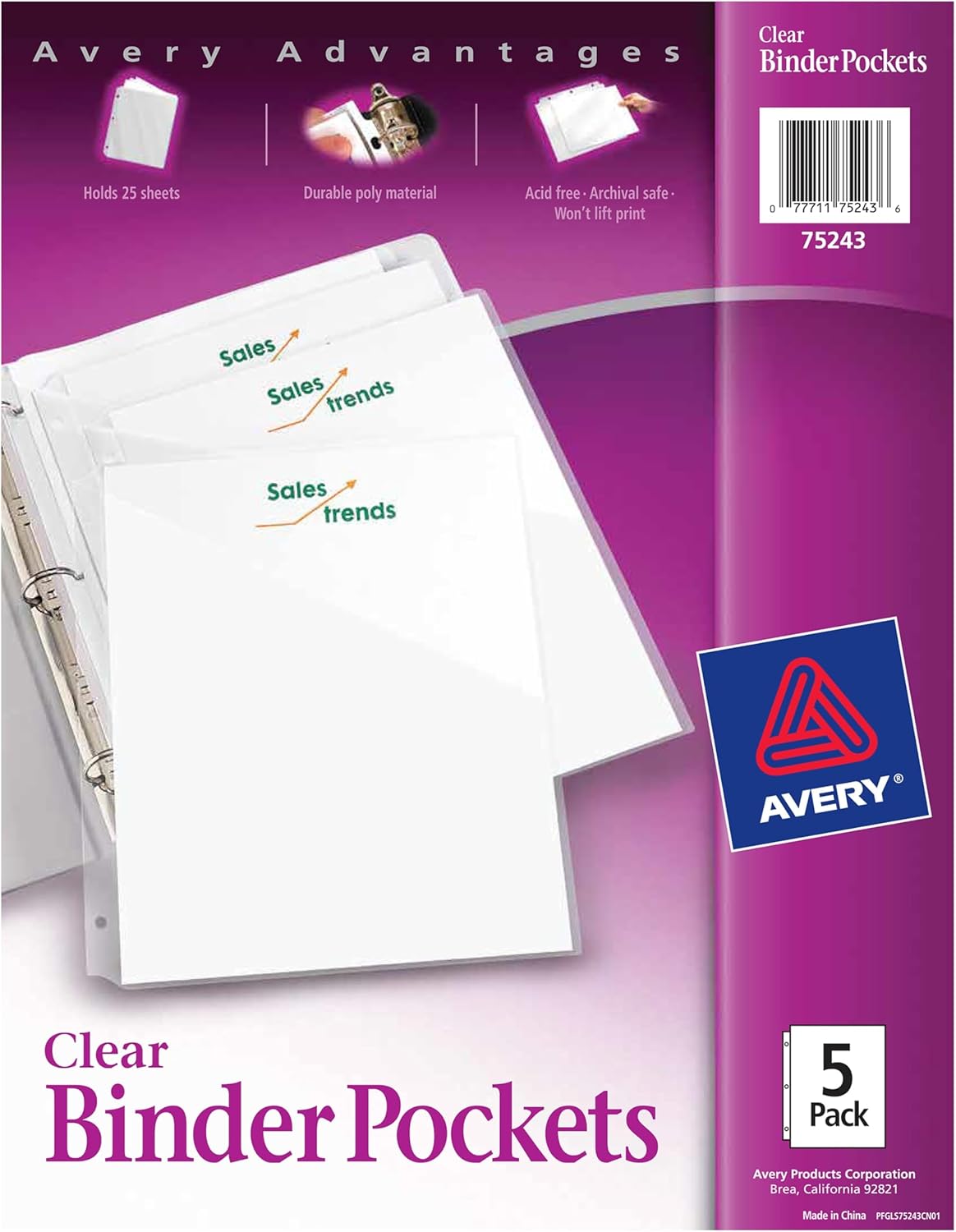 Binder Pockets for 3 Ring Binders, Clear, 8.5" x 11", Acid-Free and ...