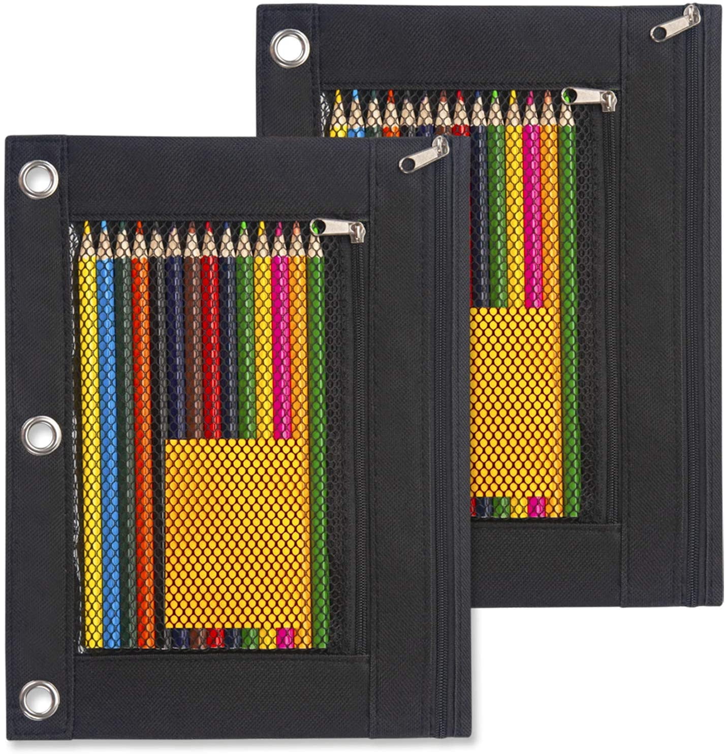 Binder Pouch, 2 Pack Heavy Duty Zippered Pencil Pouches with 3 Ring ...