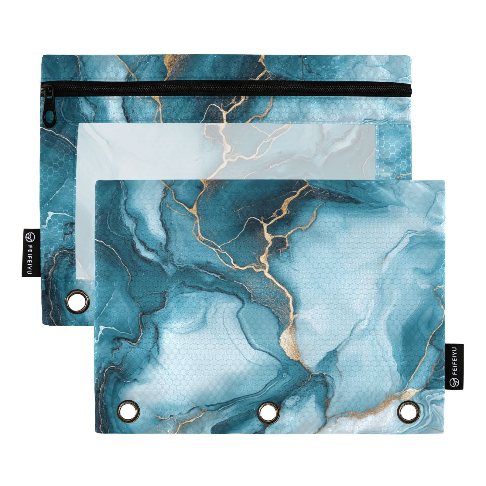 Binder Pouches 2-Pack - Waterproof Soccer Mesh w/Clear PVC Front for 3-Ring Binders, 10.8cm Hole ...