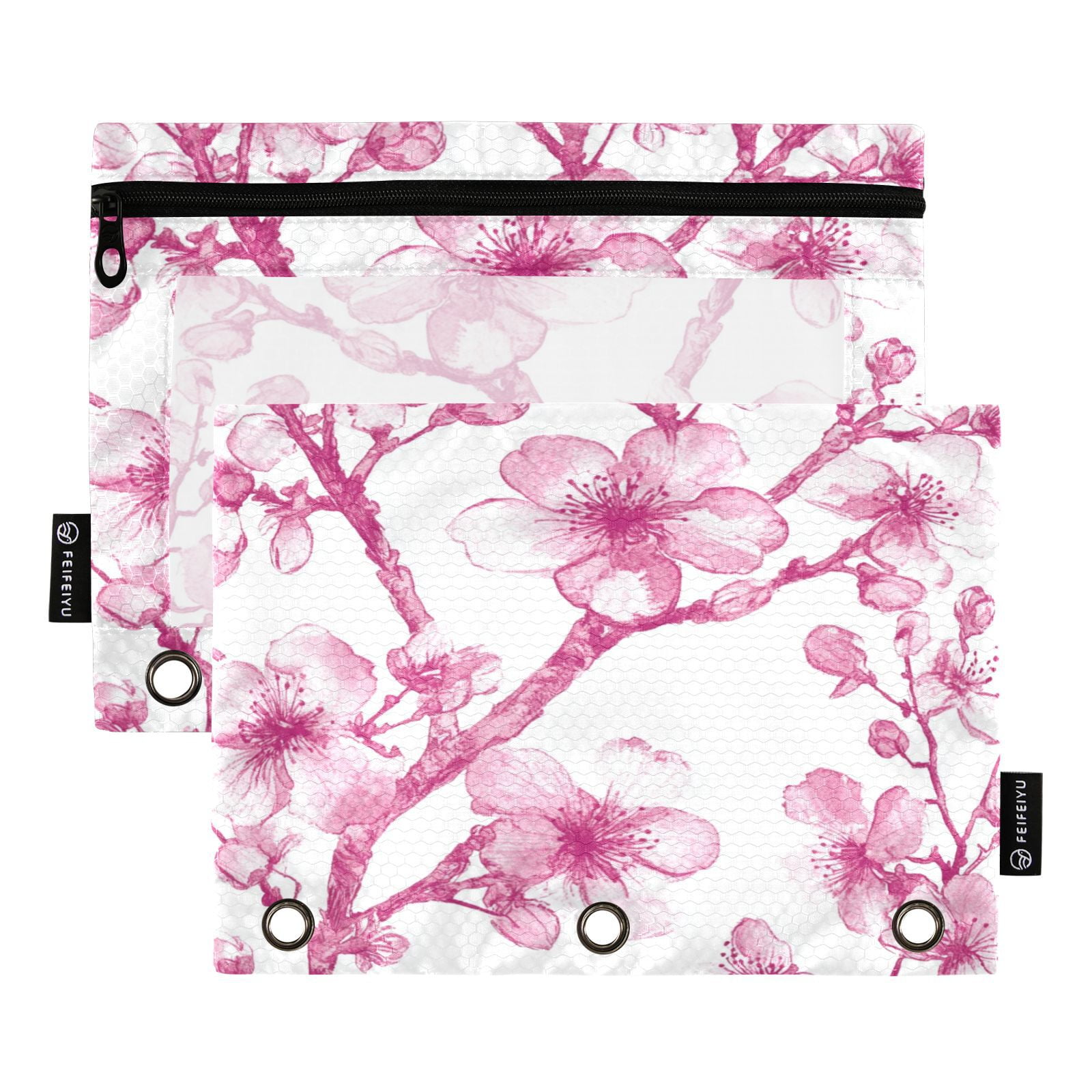 Binder Pouches 2-Pack - Waterproof Soccer Mesh w/Clear PVC Front for 3-Ring Binders, 10.8cm Hole ...