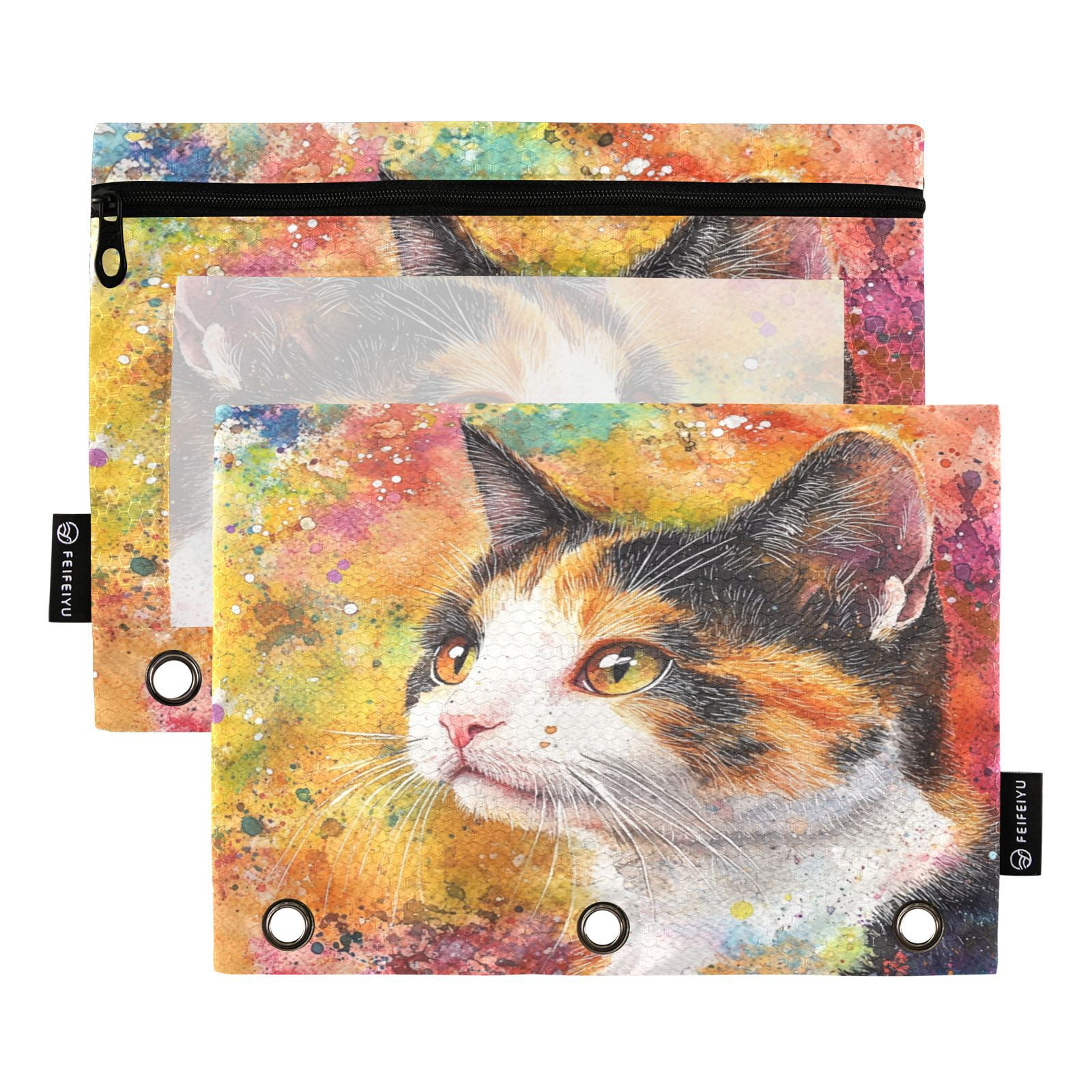 Binder Pouches 2-Pack - Waterproof Soccer Mesh w/Clear PVC Front for 3-Ring Binders, 10.8cm Hole ...