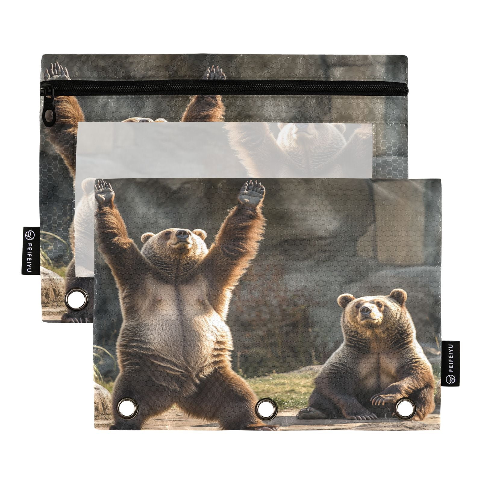 Binder Pouches 2-Pack - Waterproof Soccer Mesh w/Clear PVC Front for 3-Ring Binders, 10.8cm Hole ...