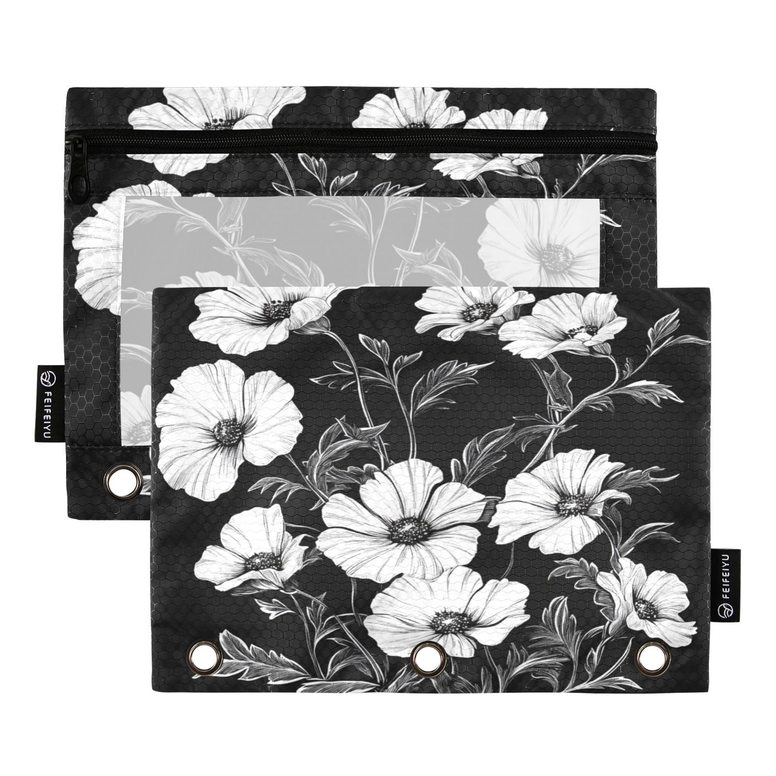 Binder Pouches 2-Pack - Waterproof Soccer Mesh w/Clear PVC Front for 3-Ring Binders, 10.8cm Hole ...