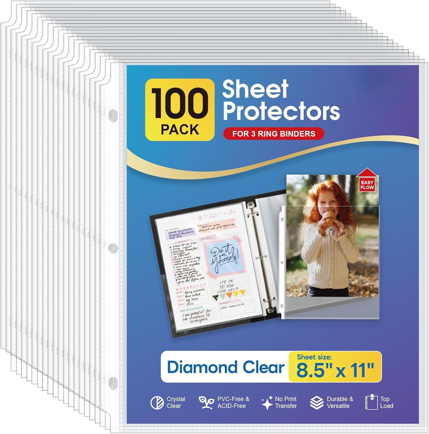 Binder Protector 8.5 x 11 Inch, Clear Page Protector for 3 Ring Binder ...