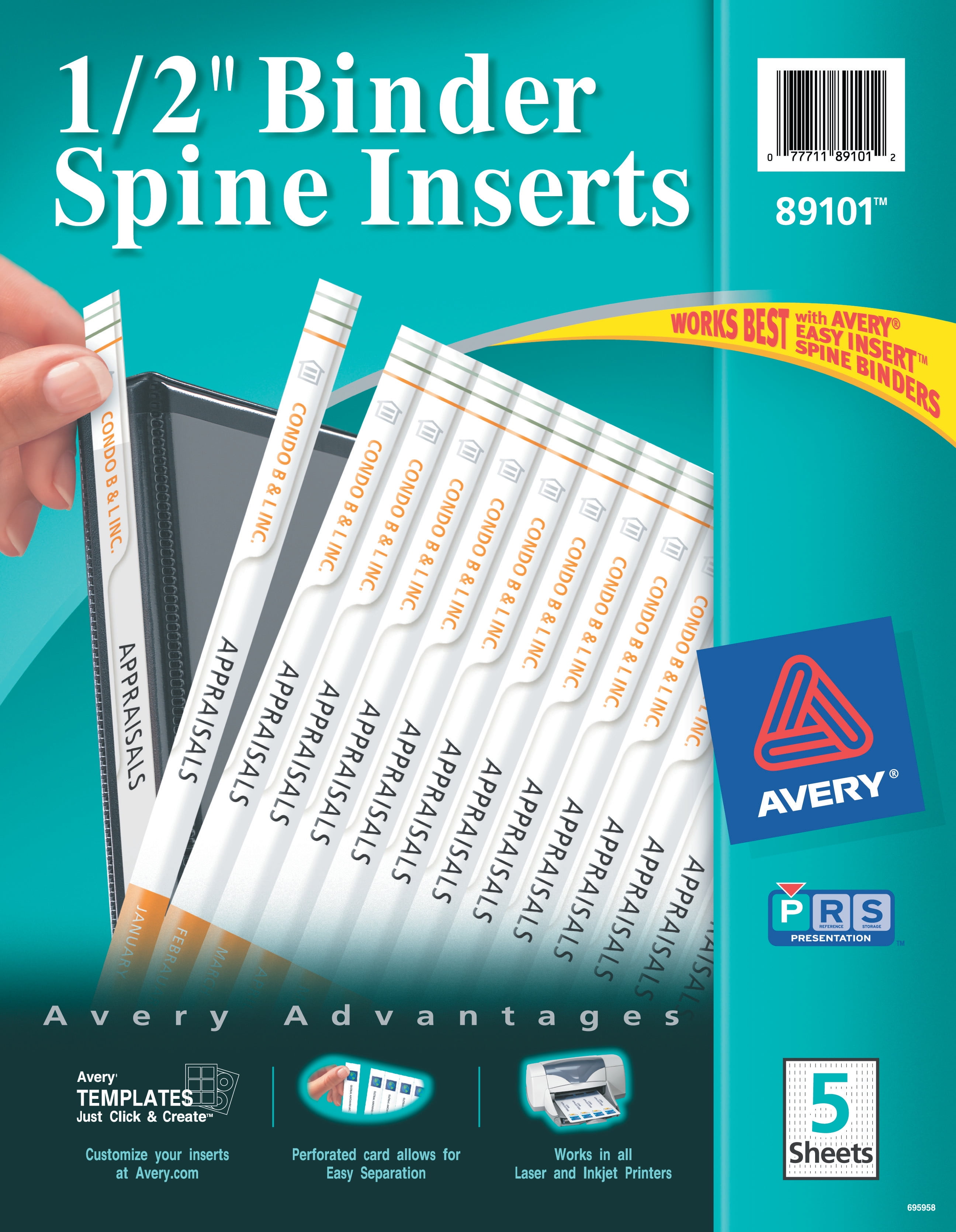 Binder Spine Inserts, 1/2" Spine Width, 16 Inserts/sheet, 5 Sheets/pack ...