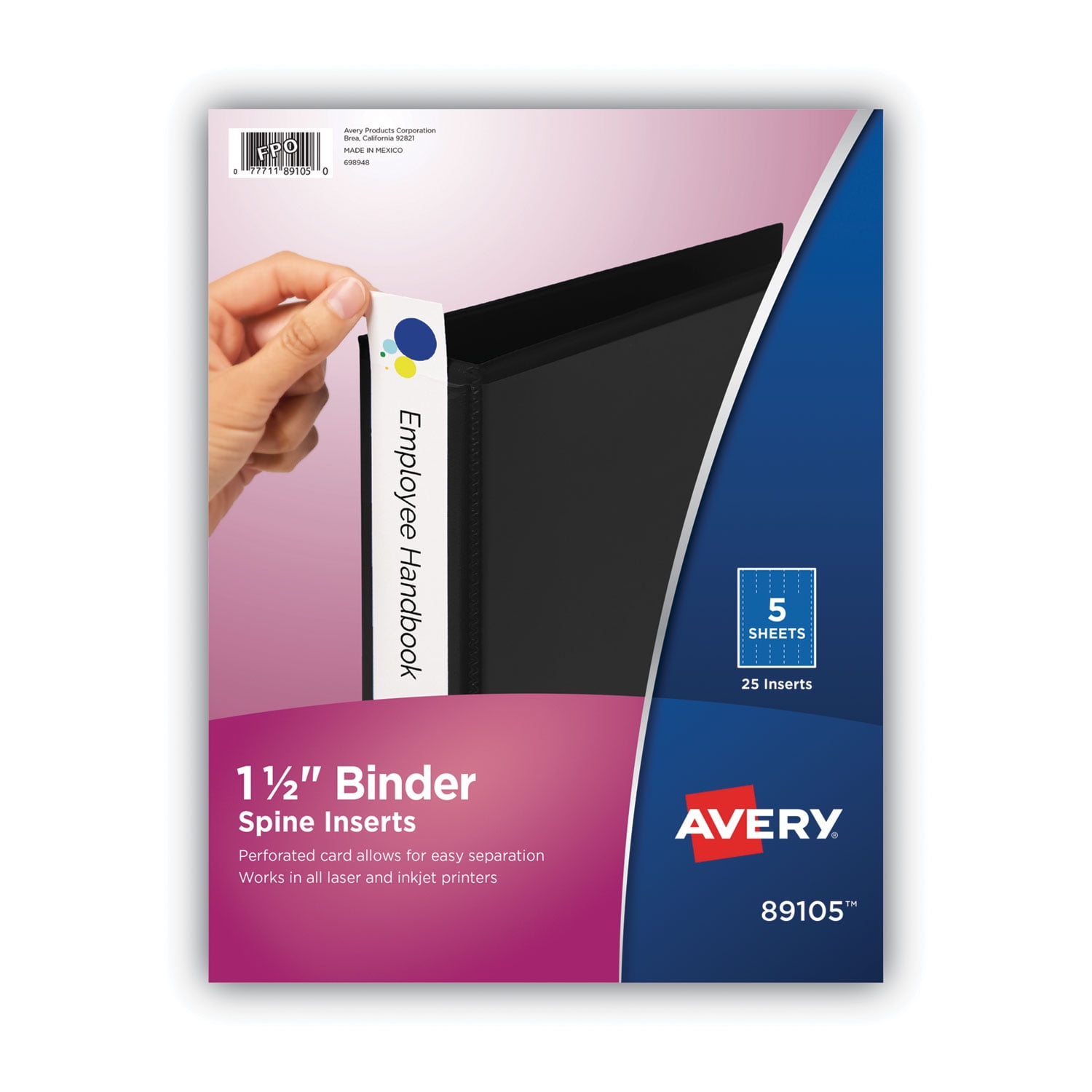 Binder Spine Inserts, 1.5" Spine Width, 5 Inserts/sheet, 5 Sheets/pack ...