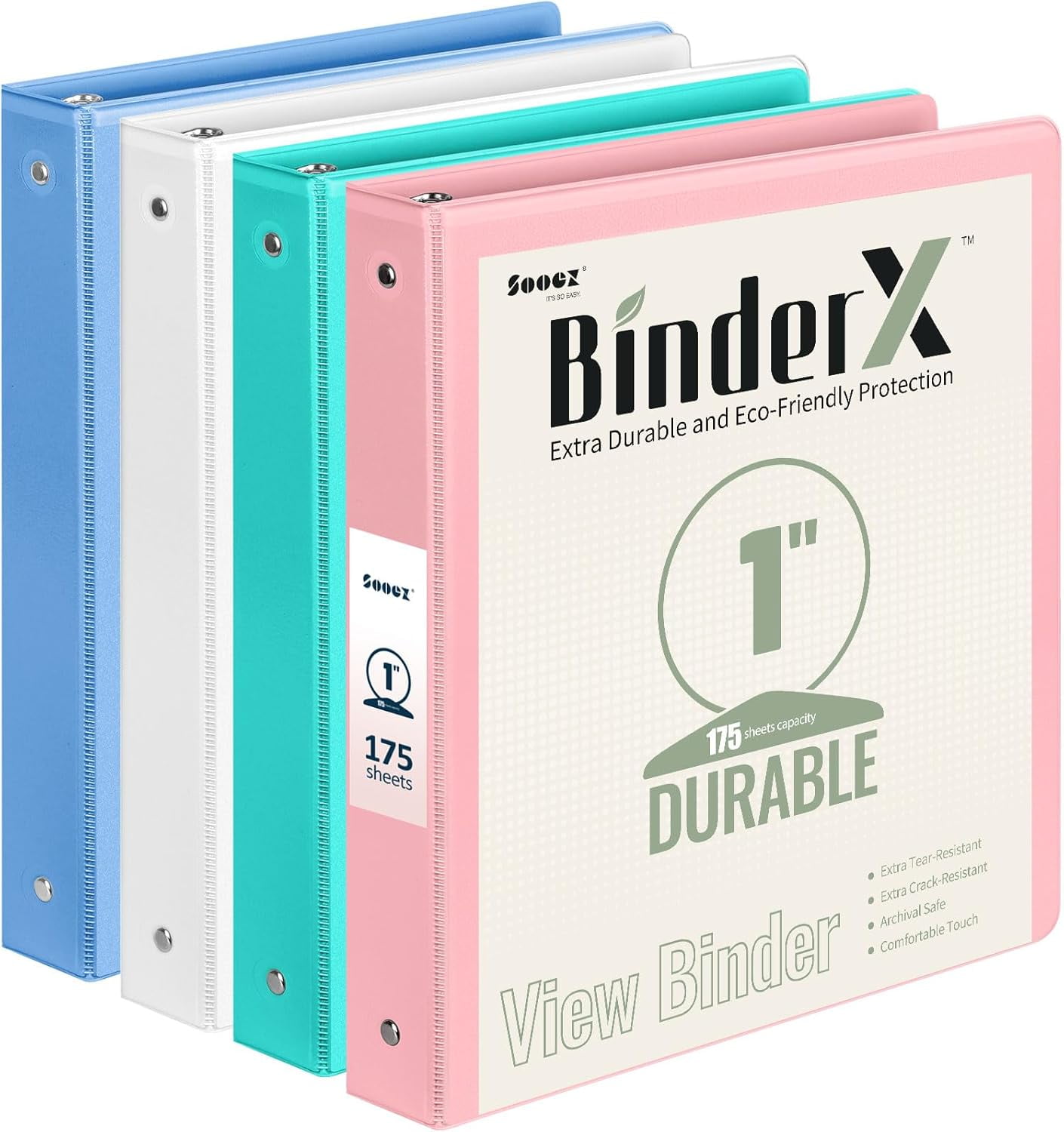 BinderX 4 Pack Extra Durable 3 Ring Binder, Round Rings 1 Inch Binder ...