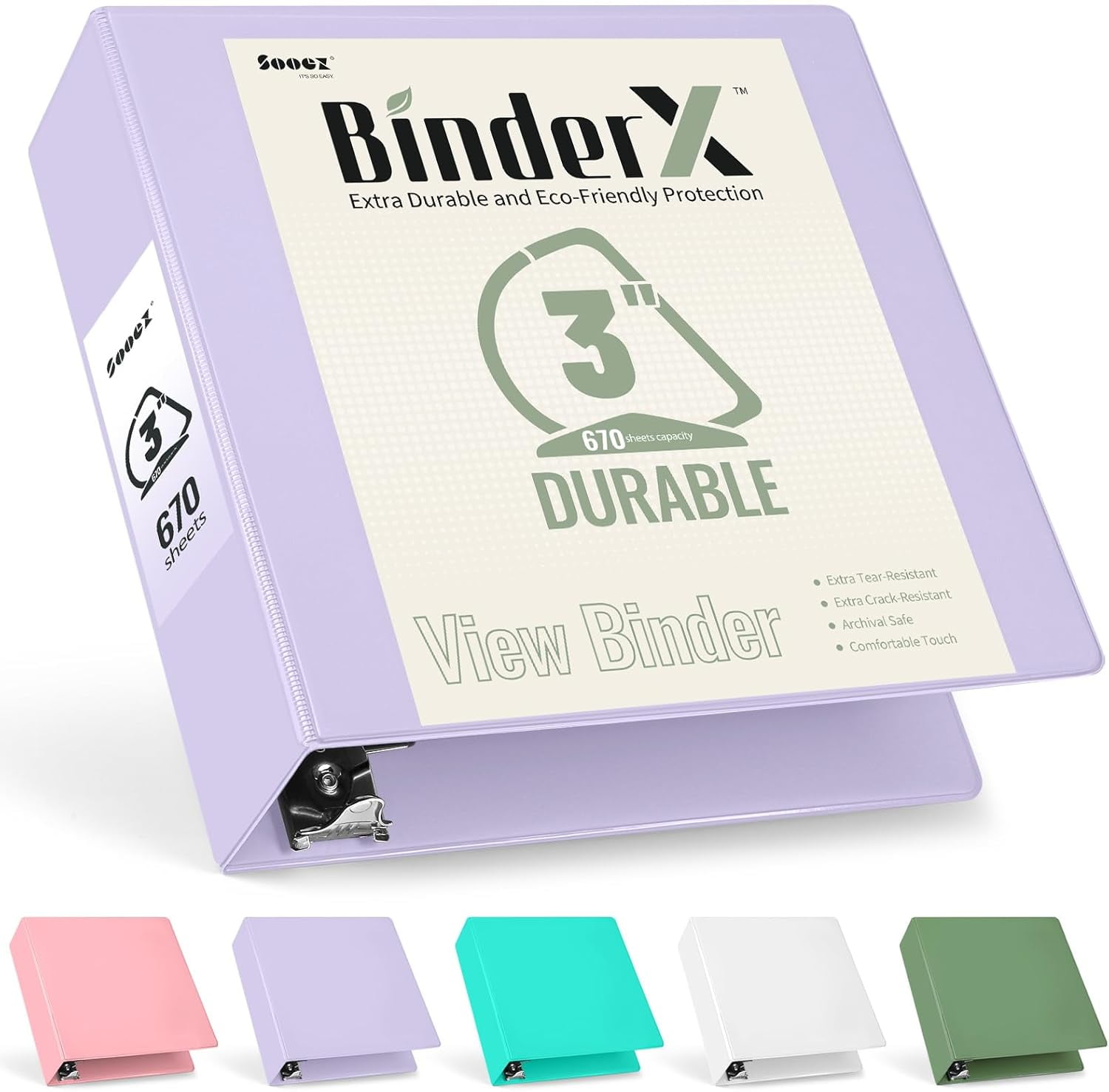 BinderX Extra Durable 3 Inch 3 Ring Binder, D-Ring Large Binders, Holds ...