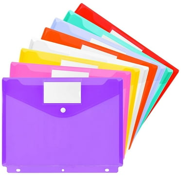 12 Pack A4 Size Plastic Filing Envelopes with Label Pocket, Assorted ...