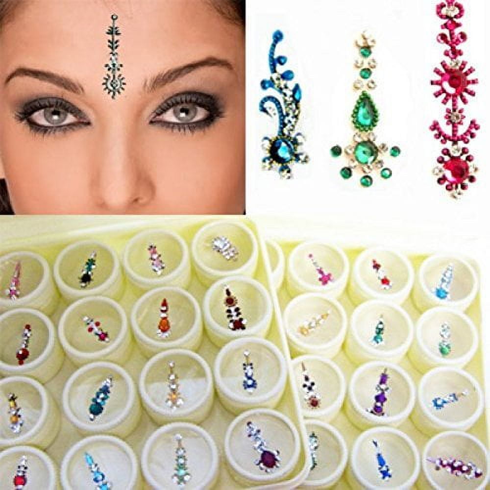 Bindi Box Long Multicolored Crystal Bindis - Bridal Forehead Tika ...
