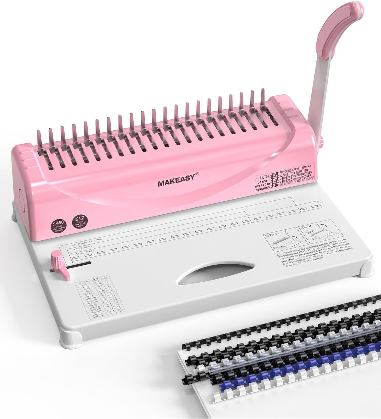 Binding Machine, 21-Hole, 450 Sheets, Comb Binding Machines with 1 Box ...