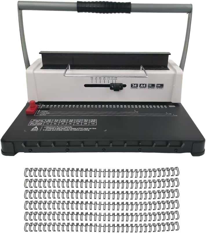 Binding Machine,34 Hole Wire Binder Machine,120 Sheets Punching,Bind 12 ...