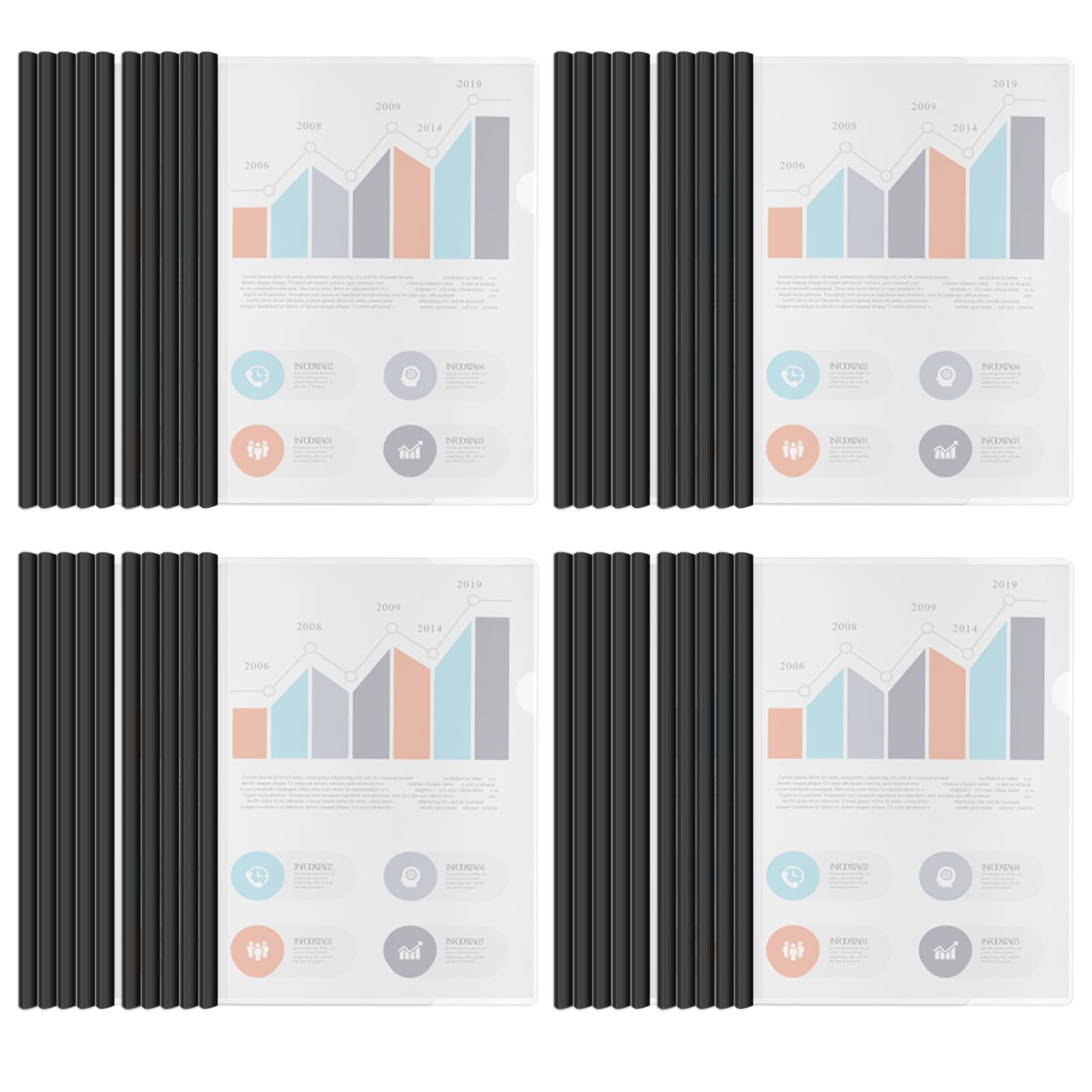 Binditek 40 Pack Clear Report Covers with Sliding Bars, Black, 5mm ...