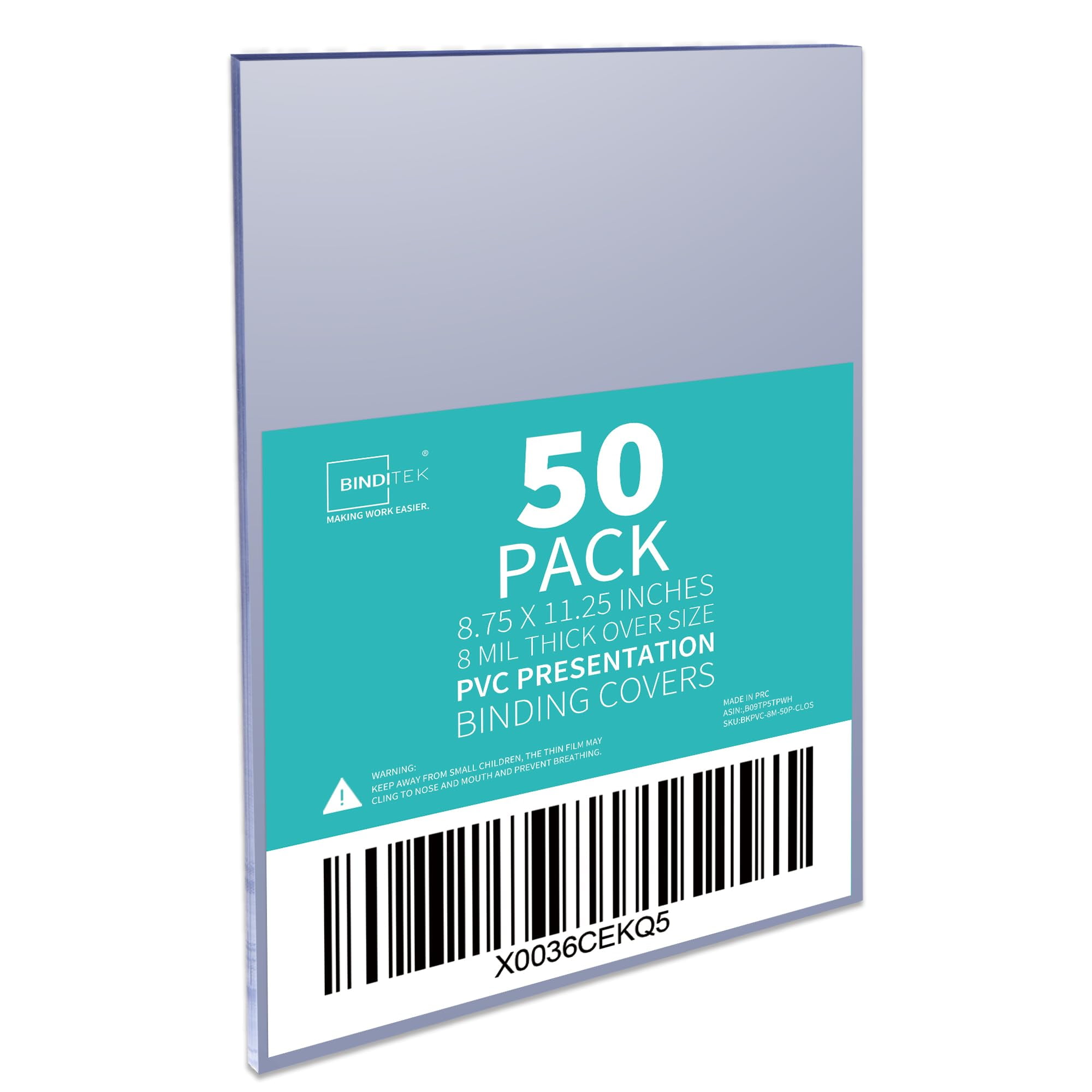 Binditek 50 Pack 8 Mil Clear PVC Binding Presentation Covers, Oversized ...