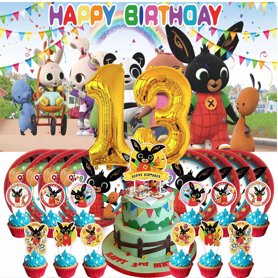 Bing Bunny Balloons Party Supplies 13th Decor Tableware Birthday Cake ...