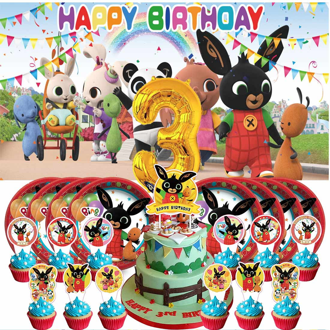Bing Bunny Balloons Party Supplies 3rd Decor Tableware Birthday Cake ...