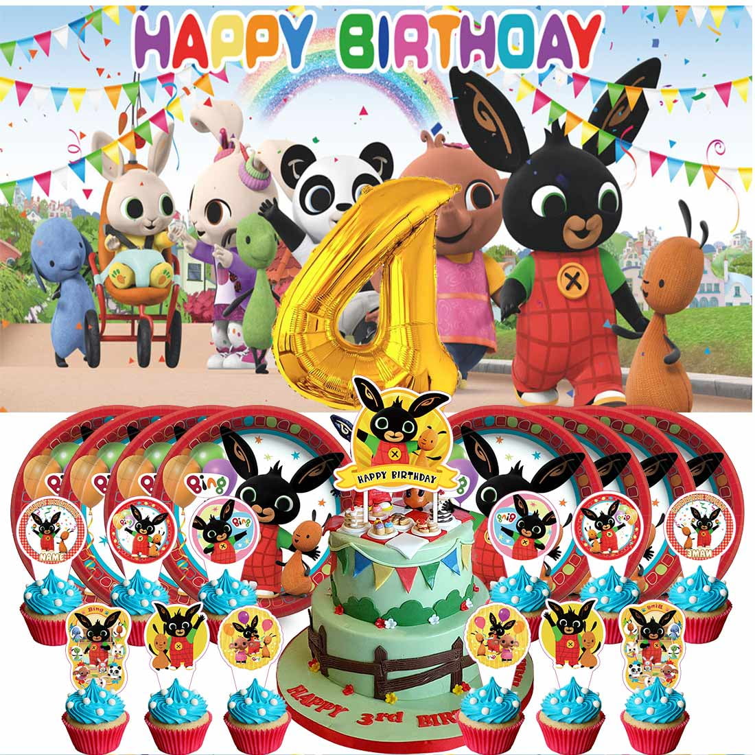 Bing Bunny Balloons Party Supplies 4th Decor Tableware Birthday Cake ...